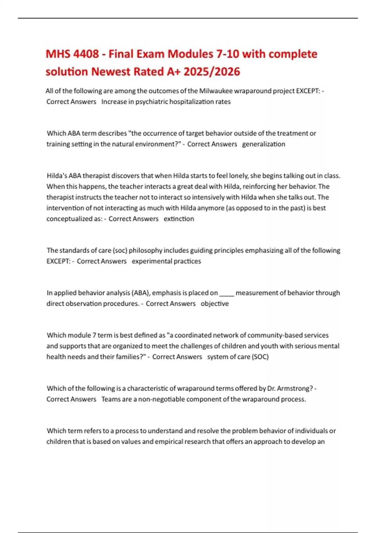 MHS 4408 - Final Exam Modules 7-10 with complete solution Newest Rated ...