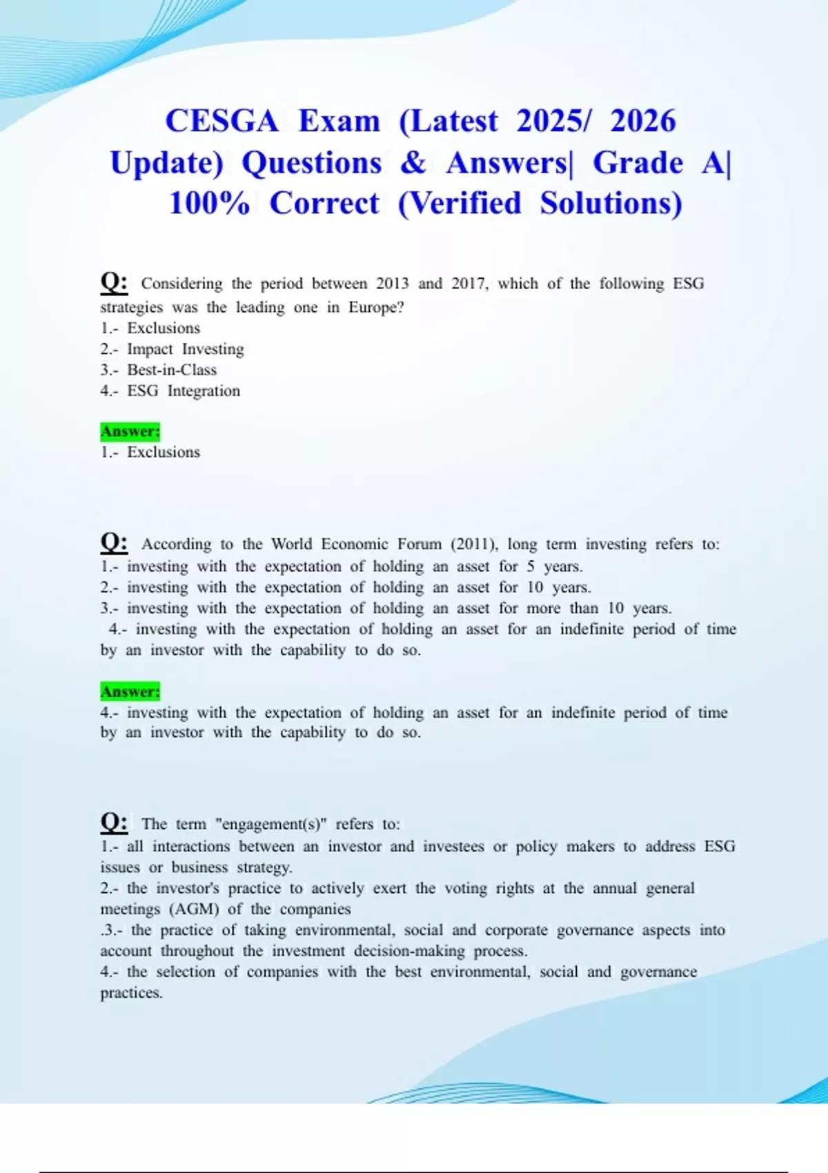 CESGA Exam (Latest 2025/ 2026 Update) Questions & Answers| Grade A| 100 ...