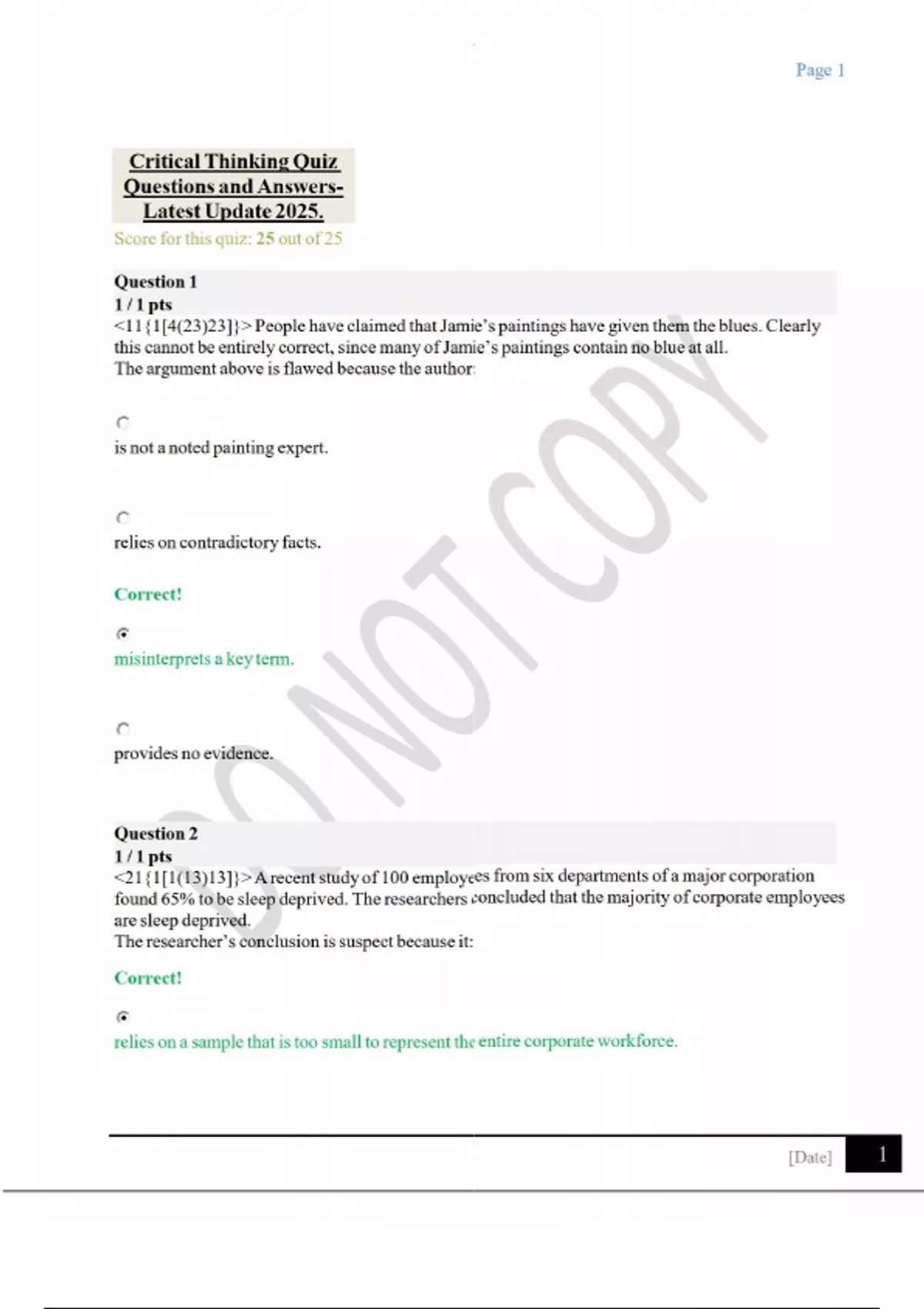 Critical Thinking Quiz Questions and Answers-Latest Update 2025. - ATI ...