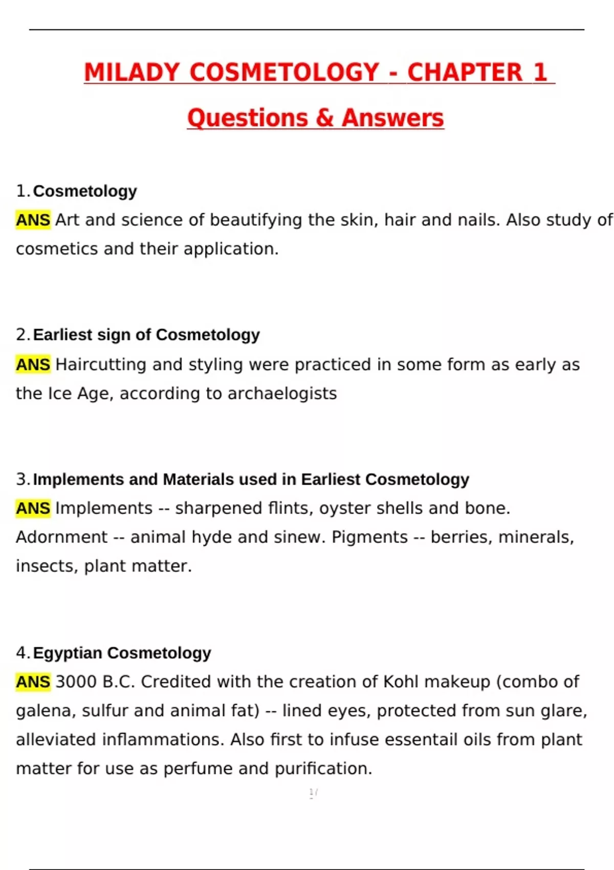 MILADY'S Cosmetology Chapter 1 Exam Latest 2025 Actual Questions ...