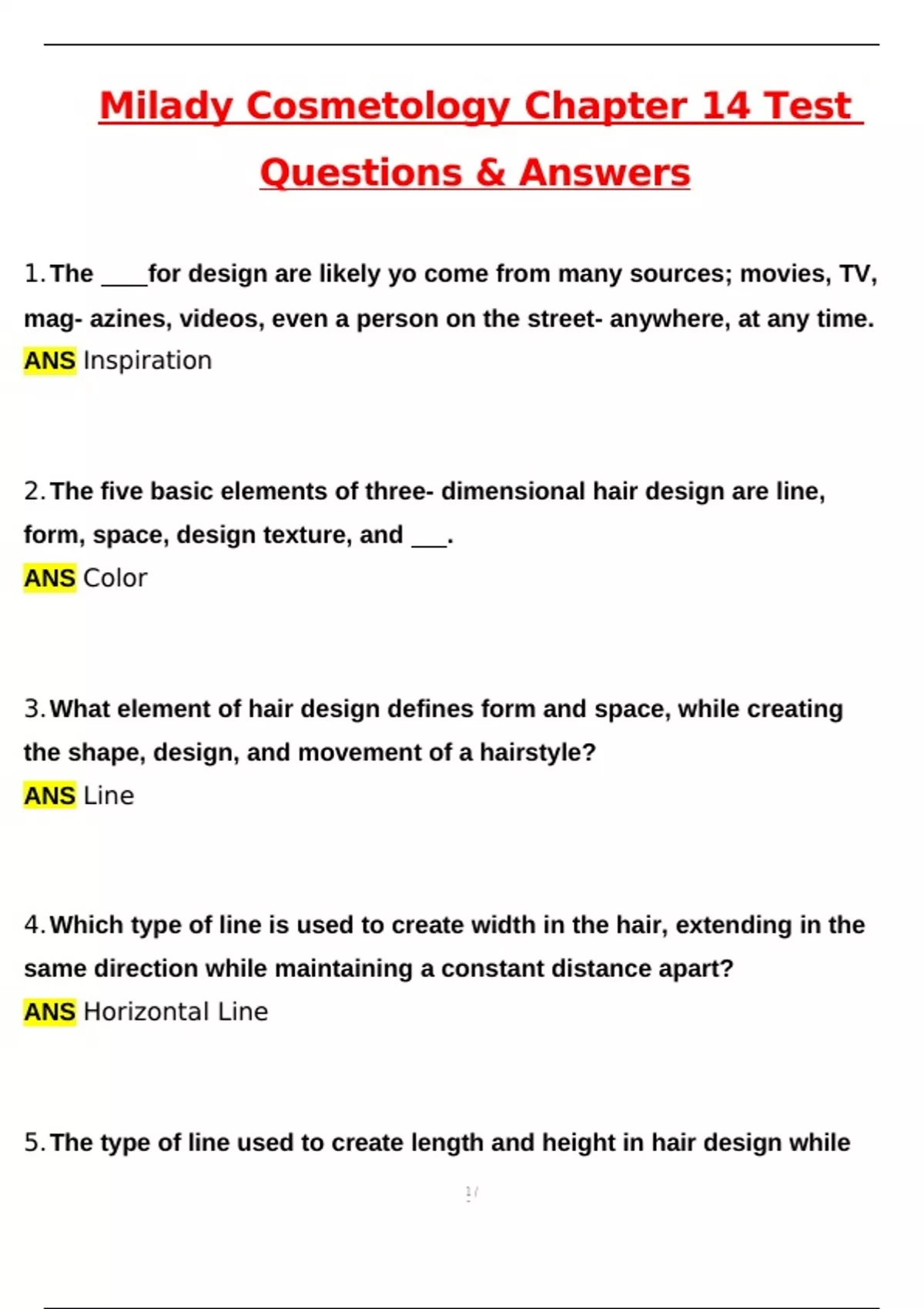 Milady Cosmetology Chapter 14 Test Latest 2025 Actual Questions ...