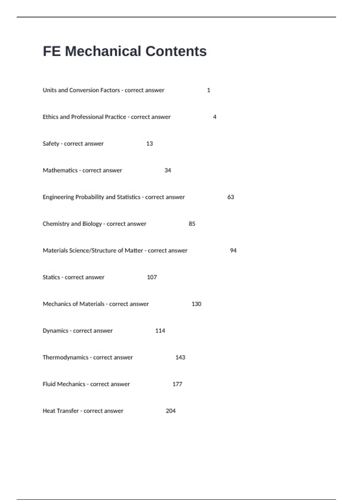 FE Mechanical Contents Prep Exam Questions And Answers All Correct - FE ...