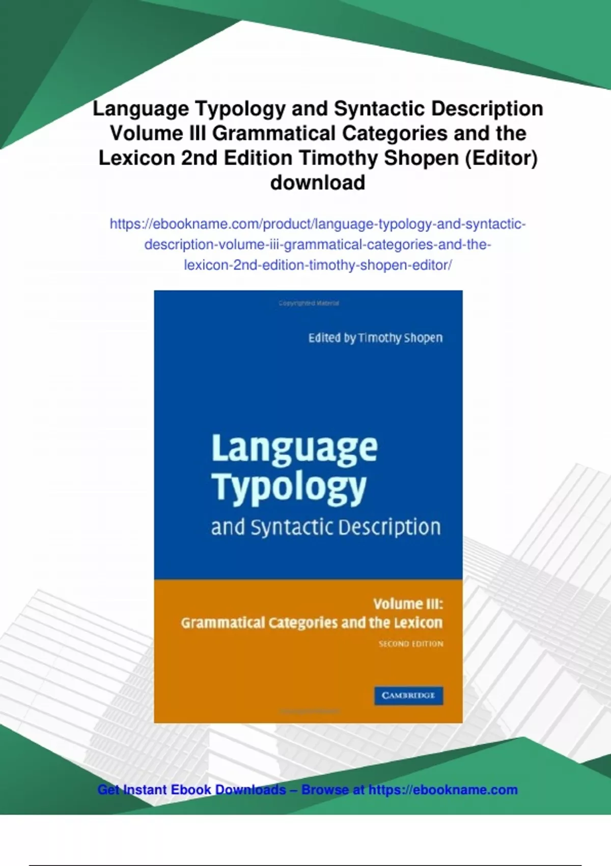 Summary Language Typology and Syntactic Description Volume III ...