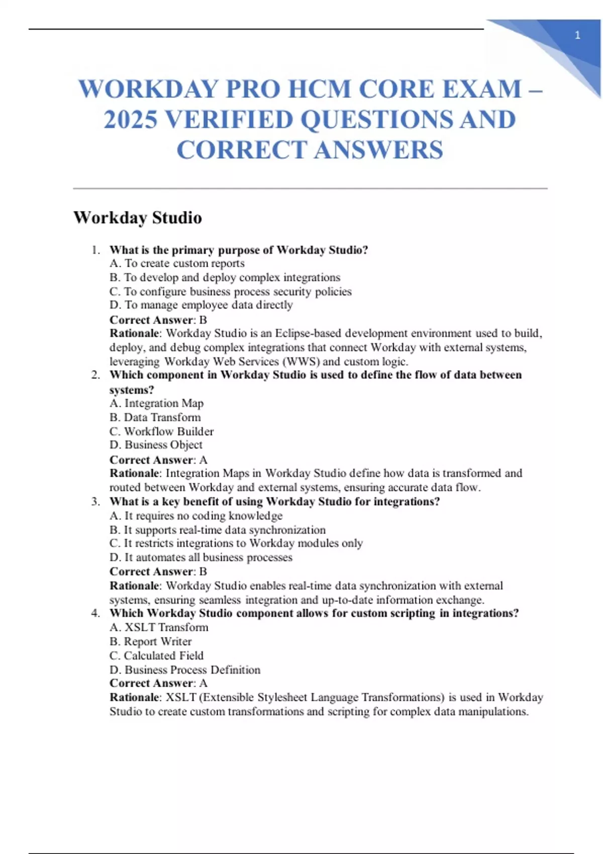 WORKDAY PRO HCM CORE EXAM – 2025 VERIFIED QUESTIONS AND CORRECT ANSWERS - WORKDAY PRO HCM CORE ...