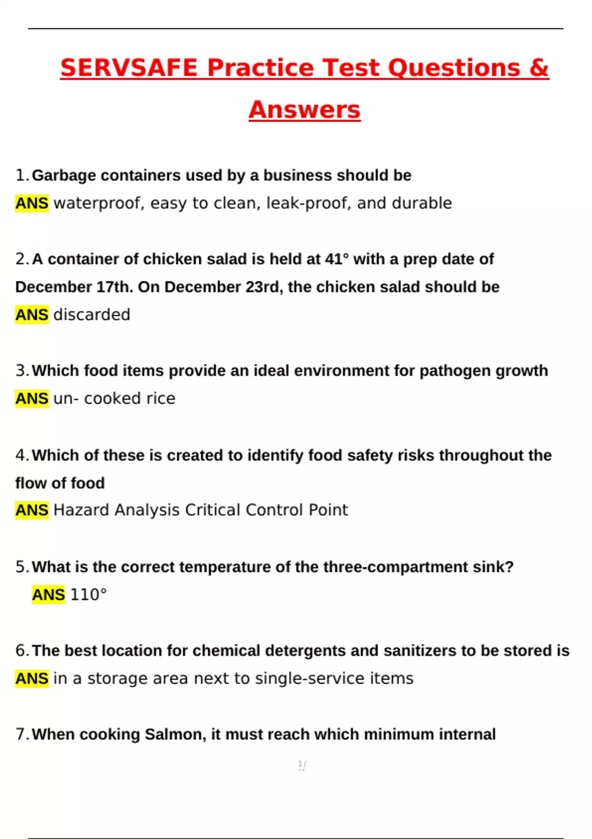 SERVSAFE Practice Test Latest 2025 Actual Questions & Verified Answers ...