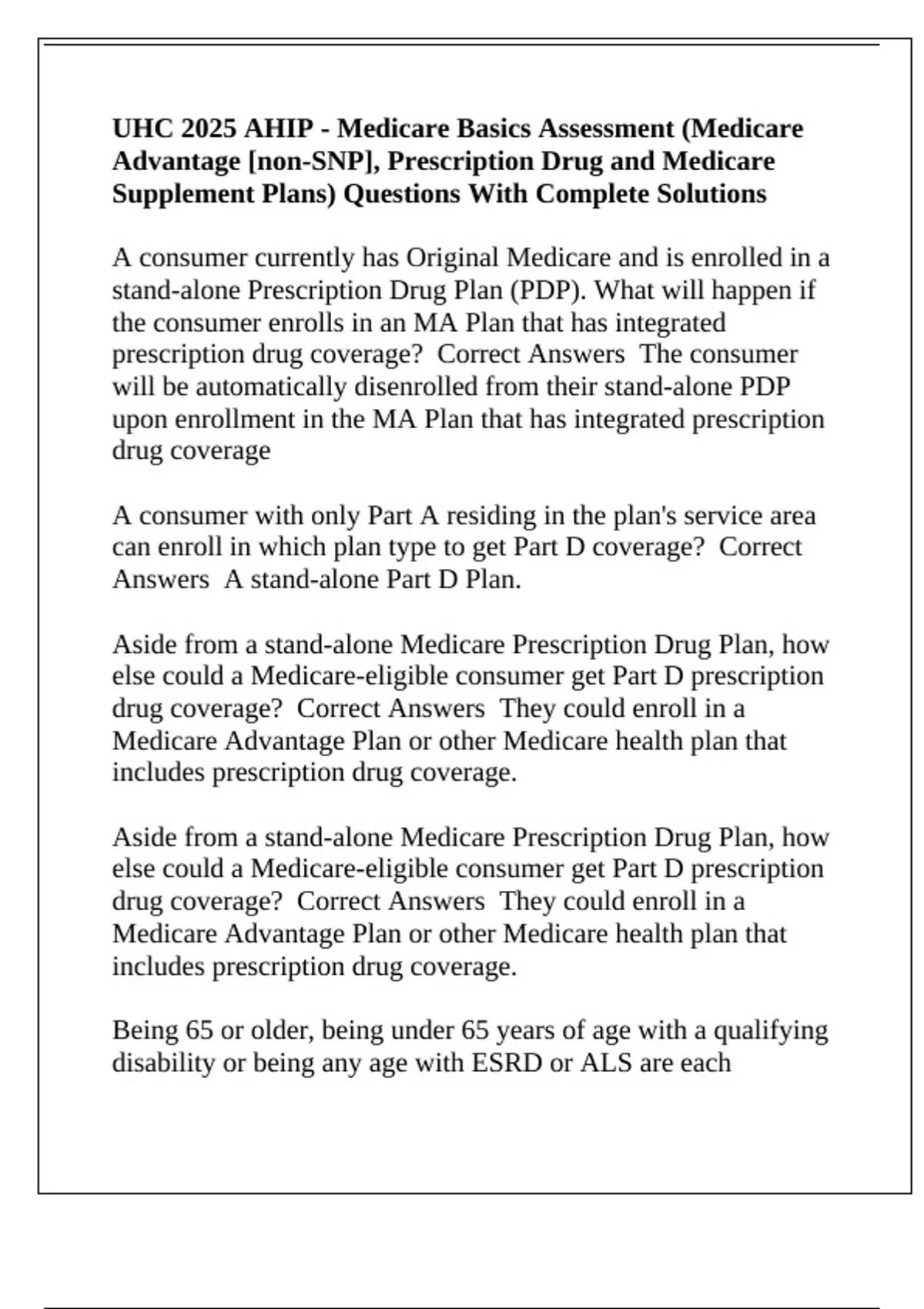 UHC 2025 AHIP - Medicare Basics Assessment (Medicare Advantage [non-SNP ...