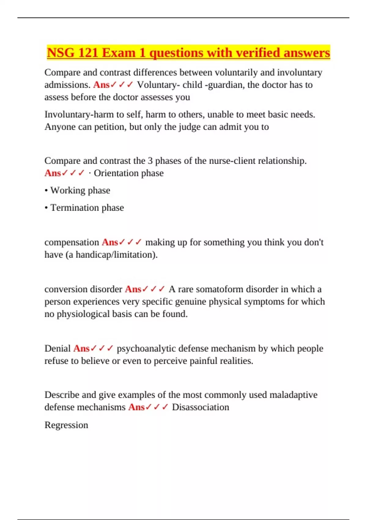 NSG 121 – Herzing University – Exam 1 Questions with Verified Answers ...