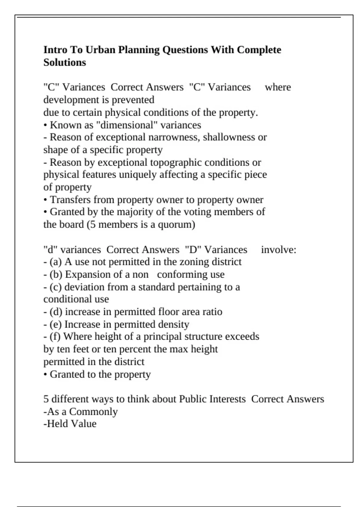 Intro To Urban Planning Questions With Complete Solutions - Urban ...