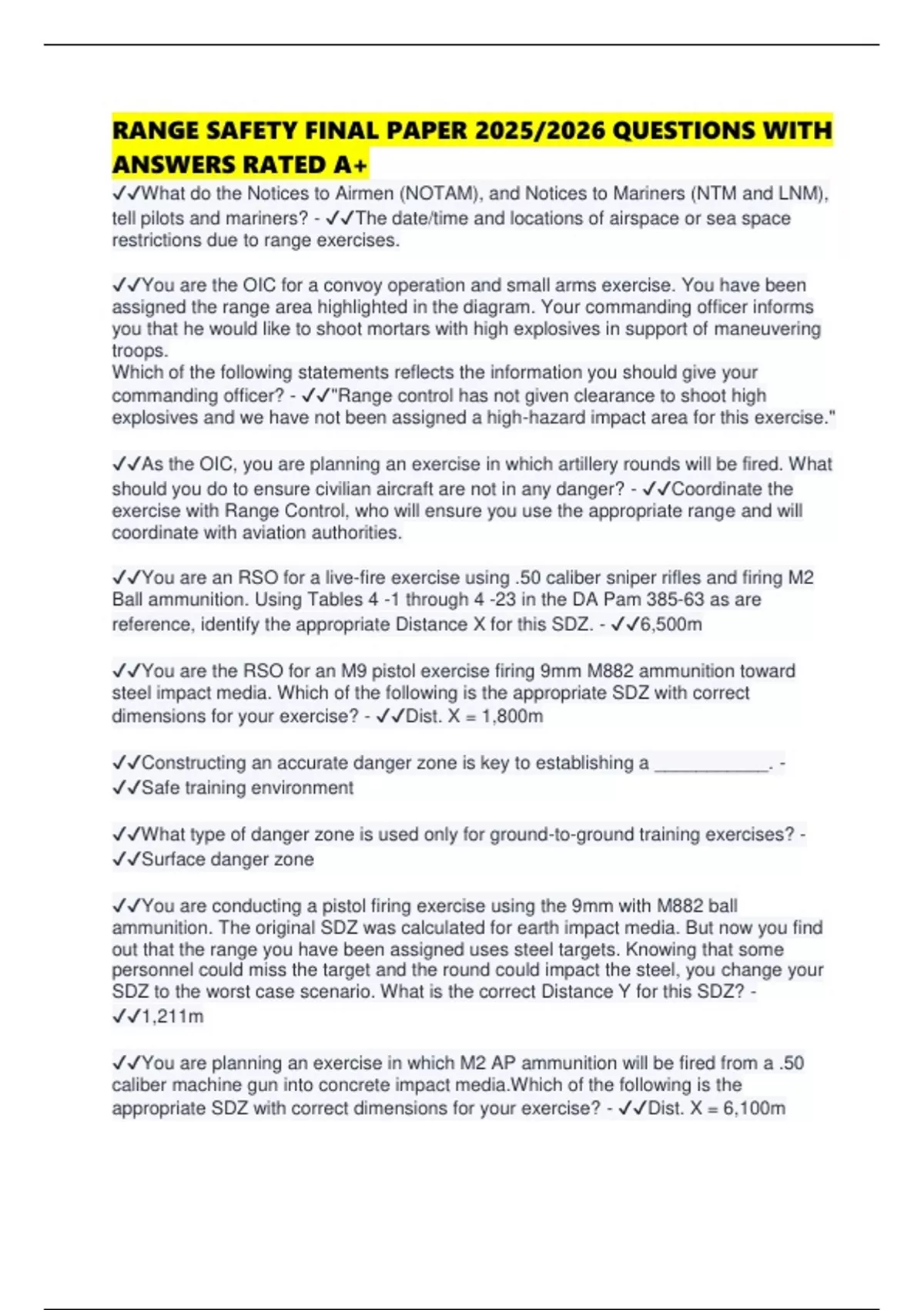 RANGE SAFETY FINAL PAPER 2025/2026 QUESTIONS WITH ANSWERS RATED A+ ...