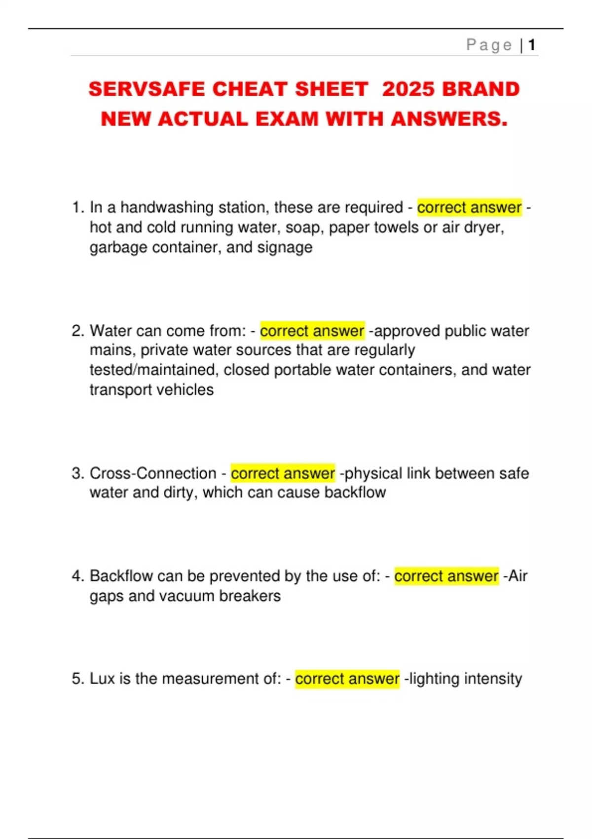 SERVSAFE CHEAT SHEET 2025 BRAND NEW ACTUAL EXAM WITH ANSWERS ...