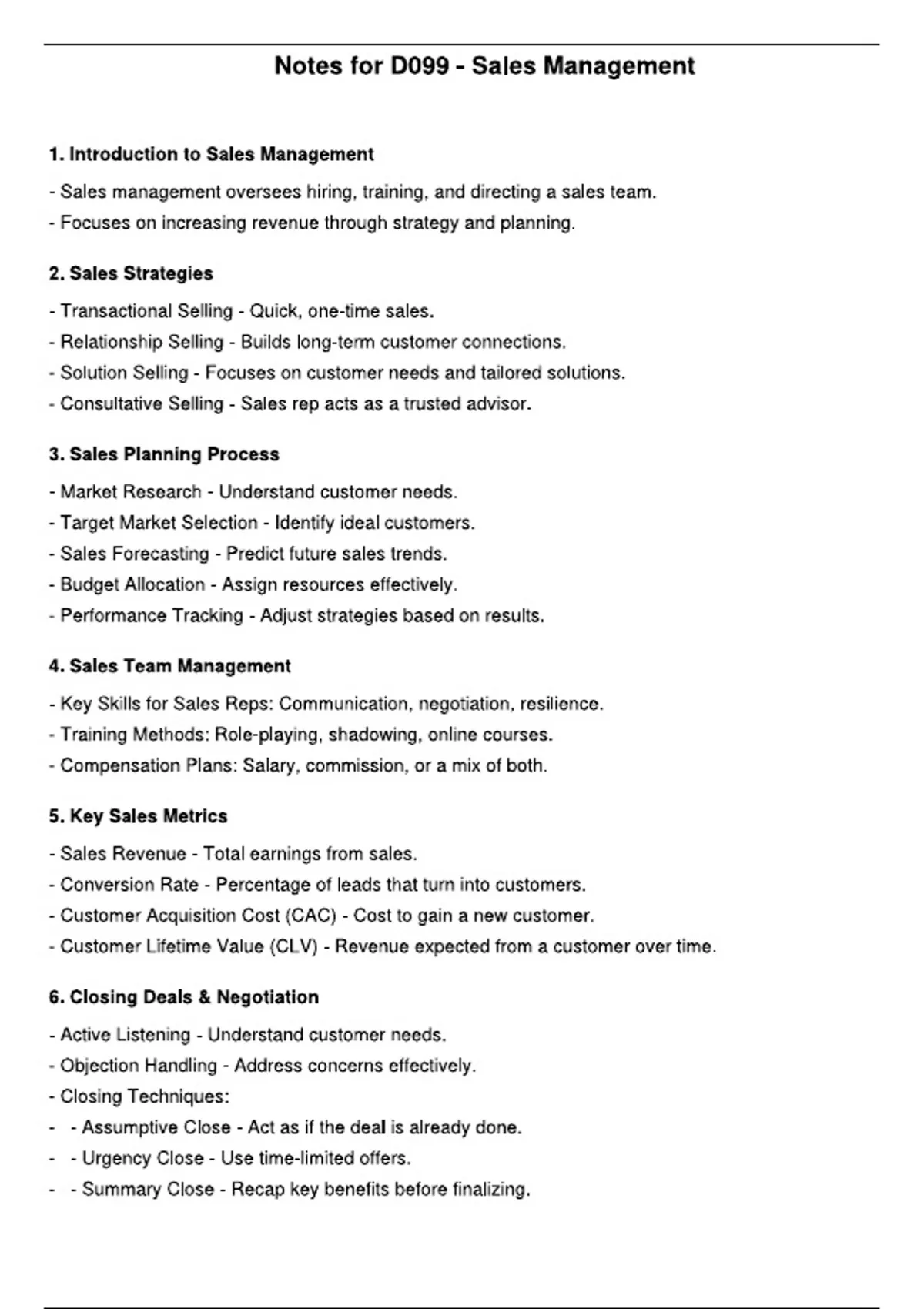 D099 Sales Management Notes for OA Success Latest 2025/2026 Update with ...