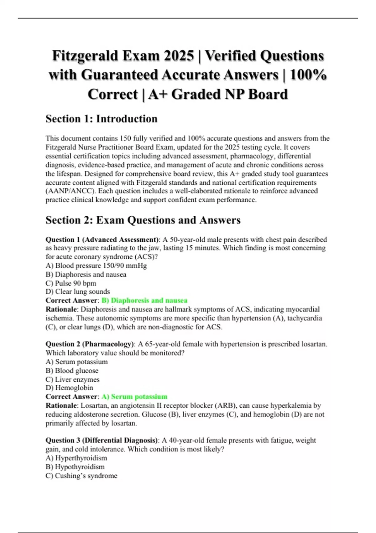 Fitzgerald Exam 2025 | Verified Questions with Guaranteed Accurate ...