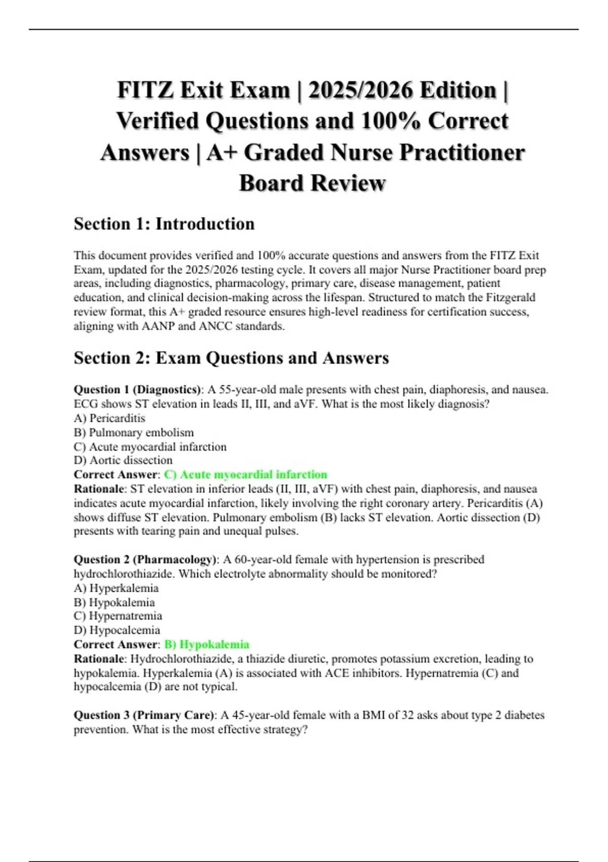 FITZ Exit Exam | 2025/2026 Edition | Verified Questions and 100% ...
