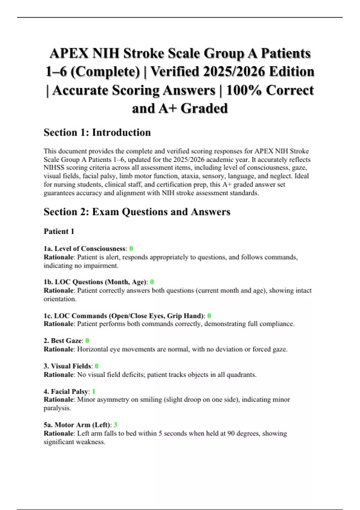 APEX NIH Stroke Scale Group A – Patients 1–6 | Verified 2025/2026 ...