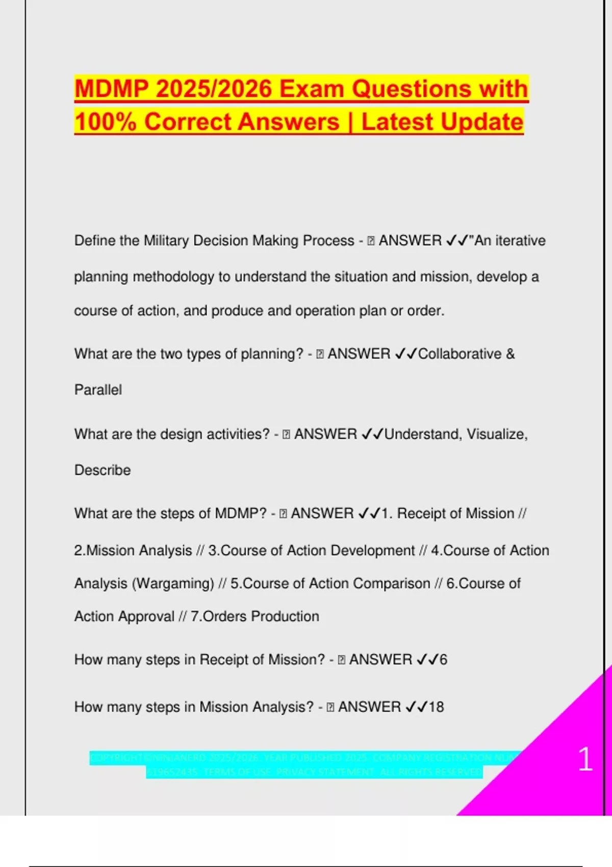 MDMP 2025/2026 – Complete Exam Questions and Answers | Military Decision Making Process Study ...