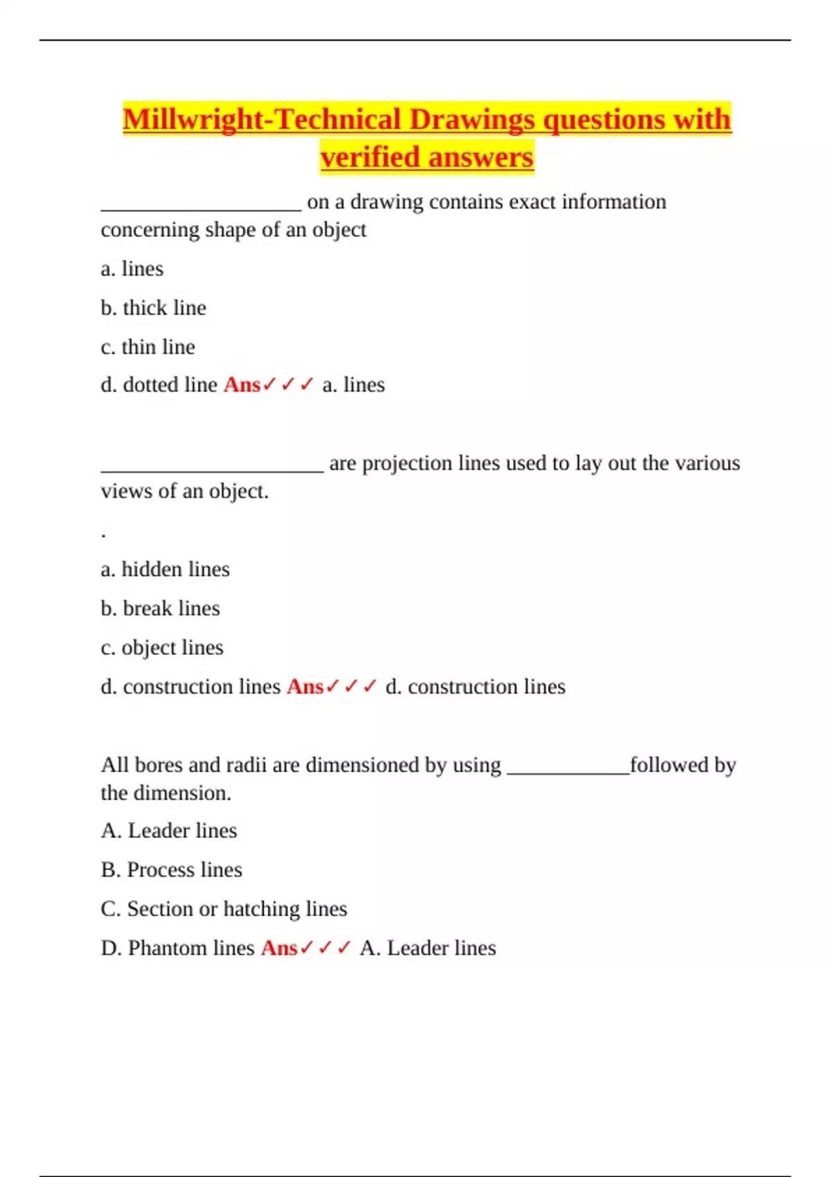 Millwright – Technical Drawings Questions with Verified Answers on ...
