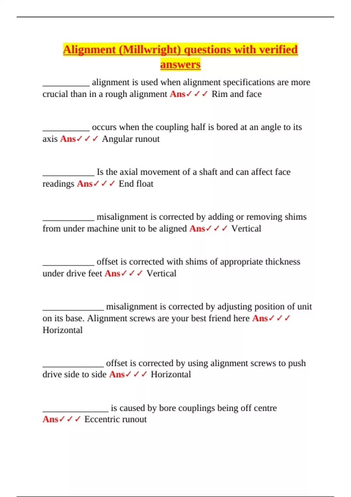 Millwright Alignment – Verified Questions and Answers on Shaft ...