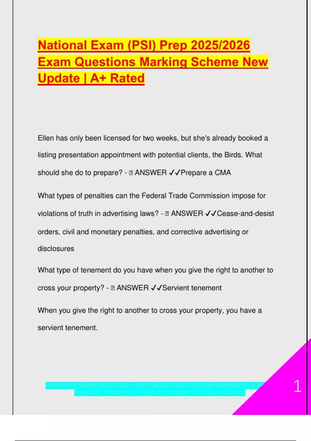 National Exam (PSI) Prep 2025/2026 Exam Questions Marking Scheme New Update | A+ Rated - Psi ...