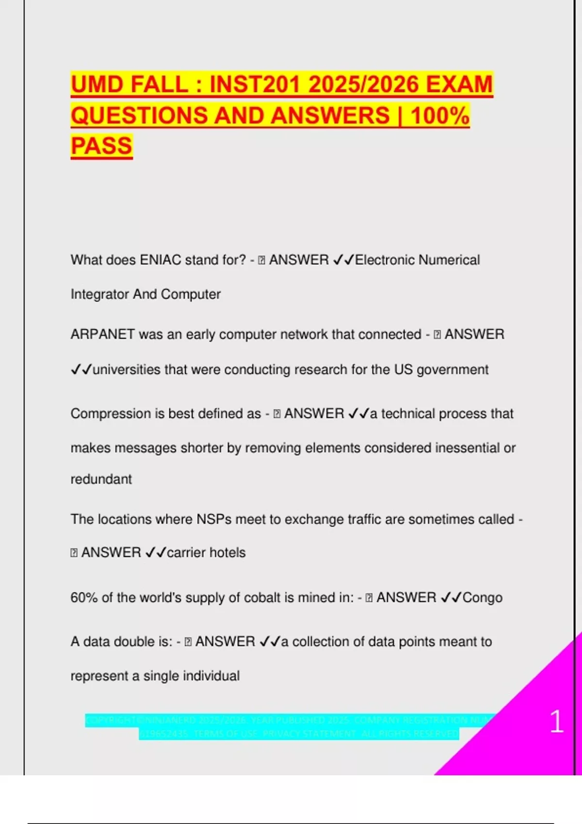 UMD FALL : INST201 2025/2026 EXAM QUESTIONS AND ANSWERS | 100% PASS ...