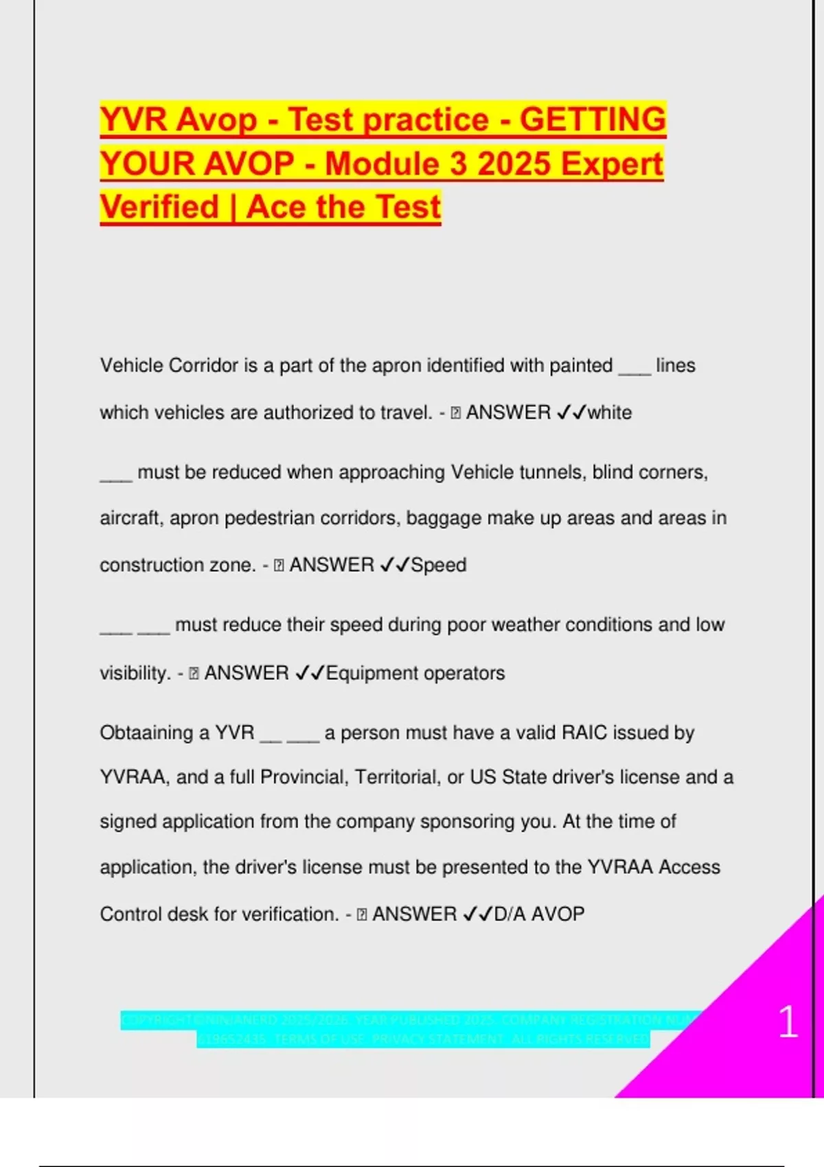 YVR Avop - Test practice - GETTING YOUR AVOP - Module 3 2025 Expert ...
