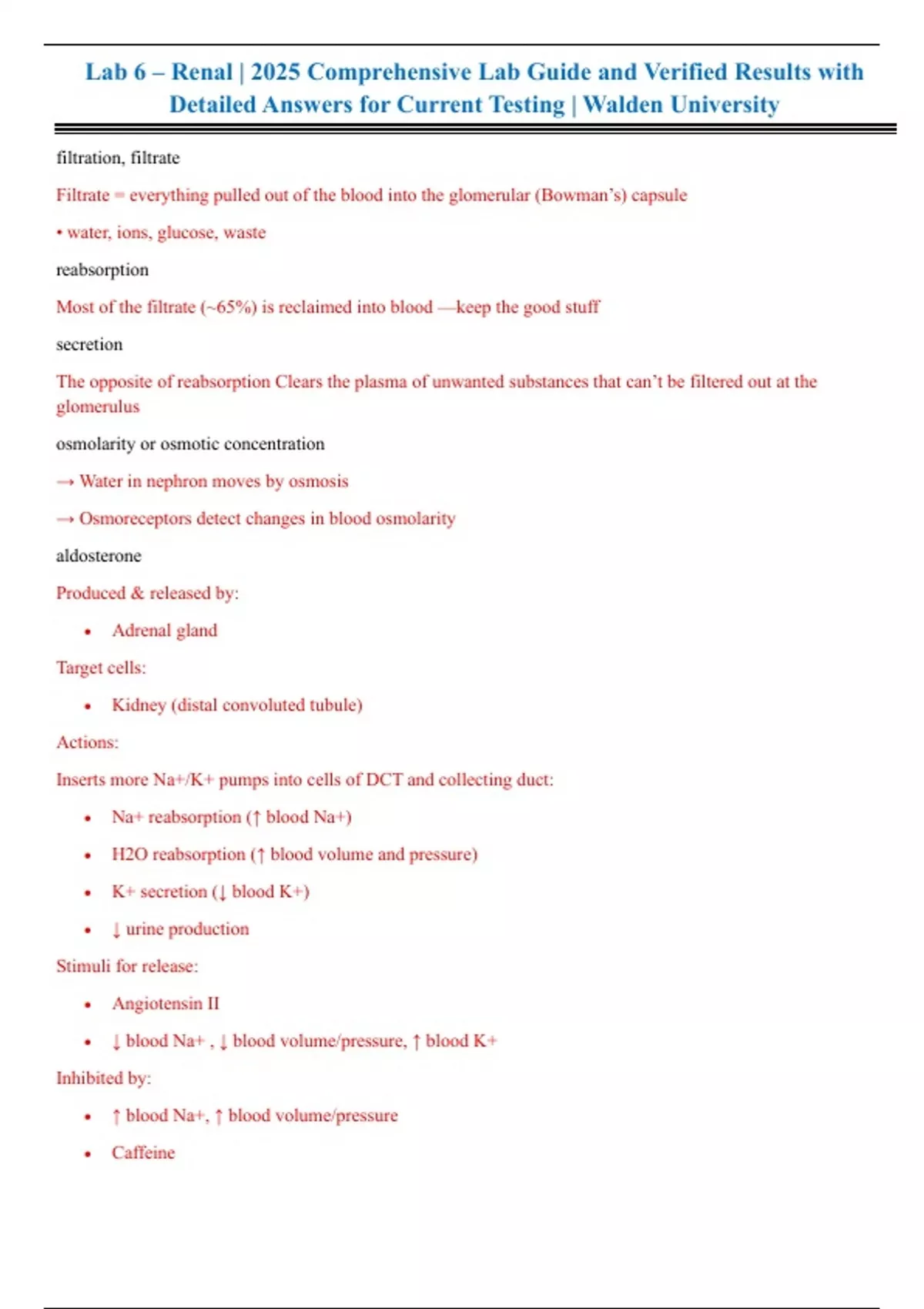 Lab 6 – Renal | 2025 Comprehensive Lab Guide and Verified Results with ...