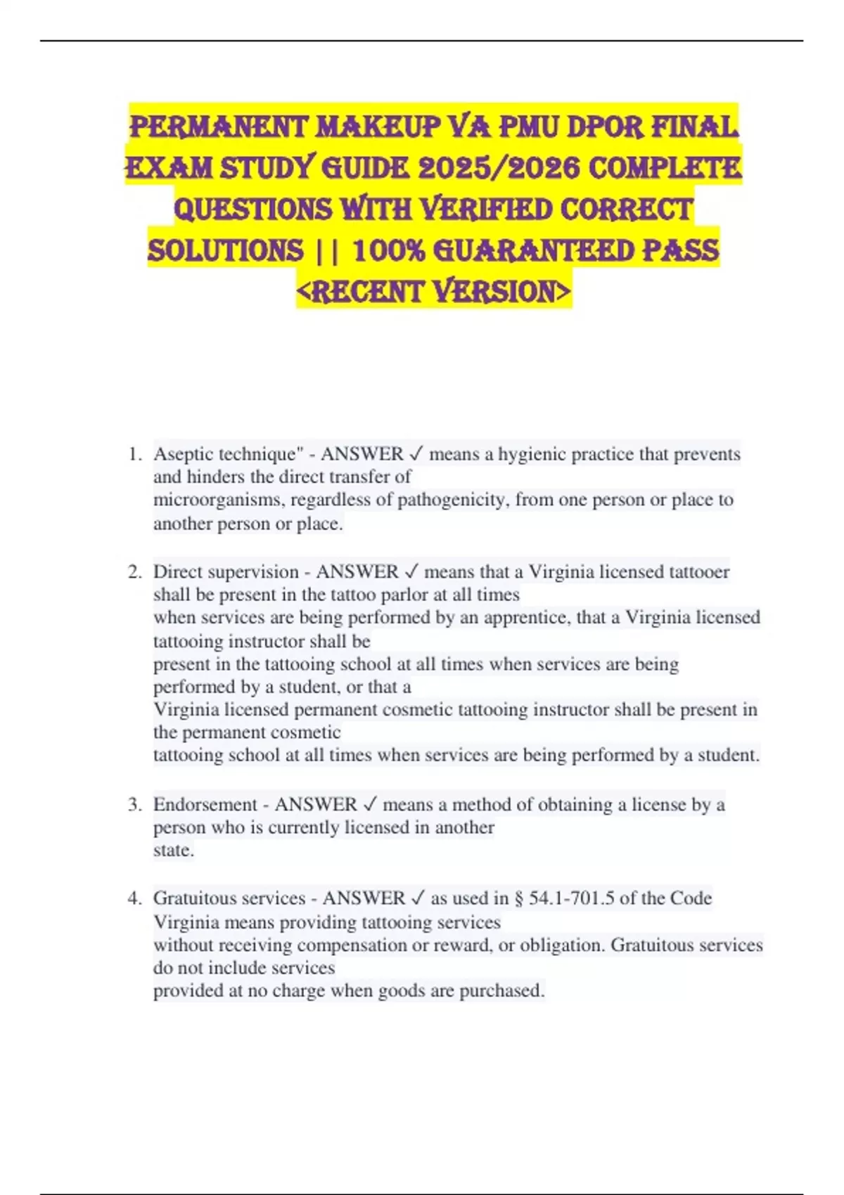 Permanent Makeup VA PMU DPOR FINAL EXAM STUDY GUIDE 2025/2026 COMPLETE ...