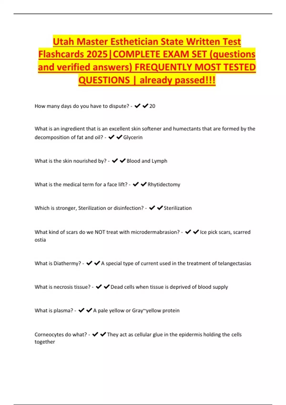 Utah Master Esthetician State Written Test Flashcards 2025|COMPLETE ...