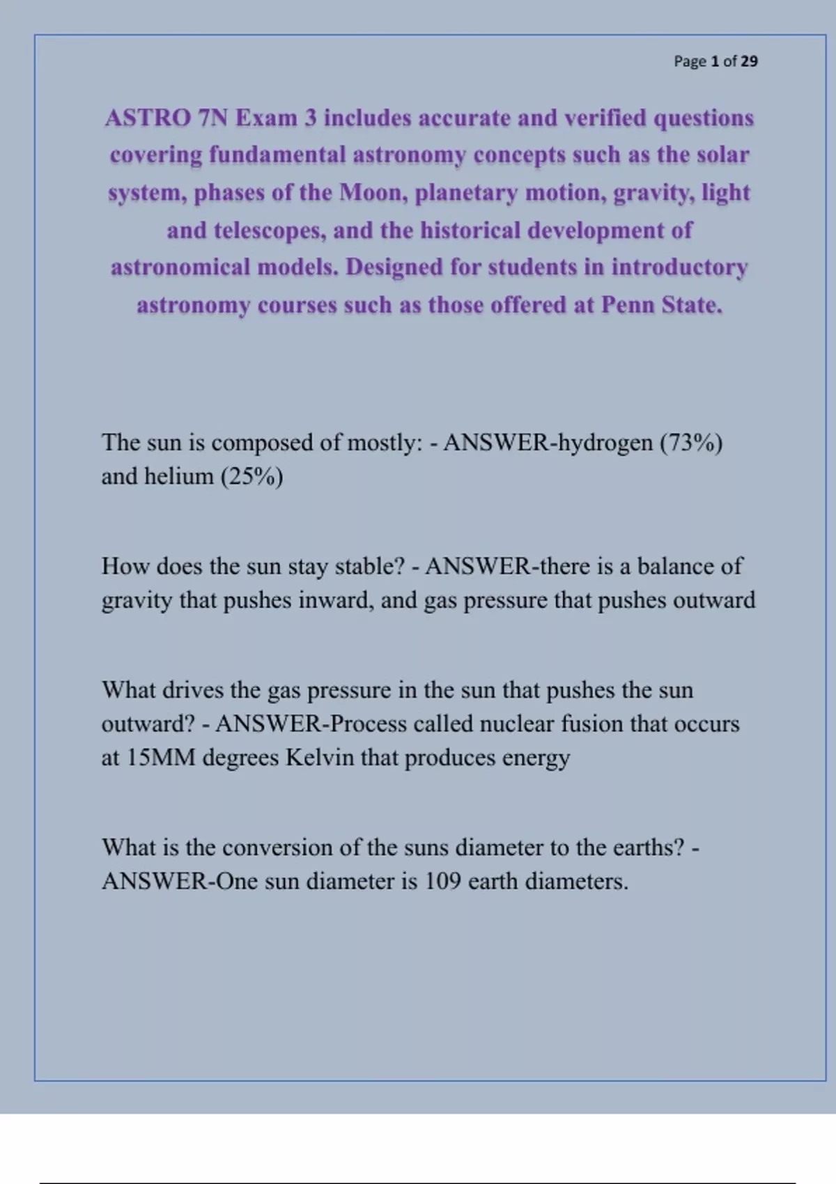 ASTRO 7N Exam 3 includes accurate and verified questions covering ...