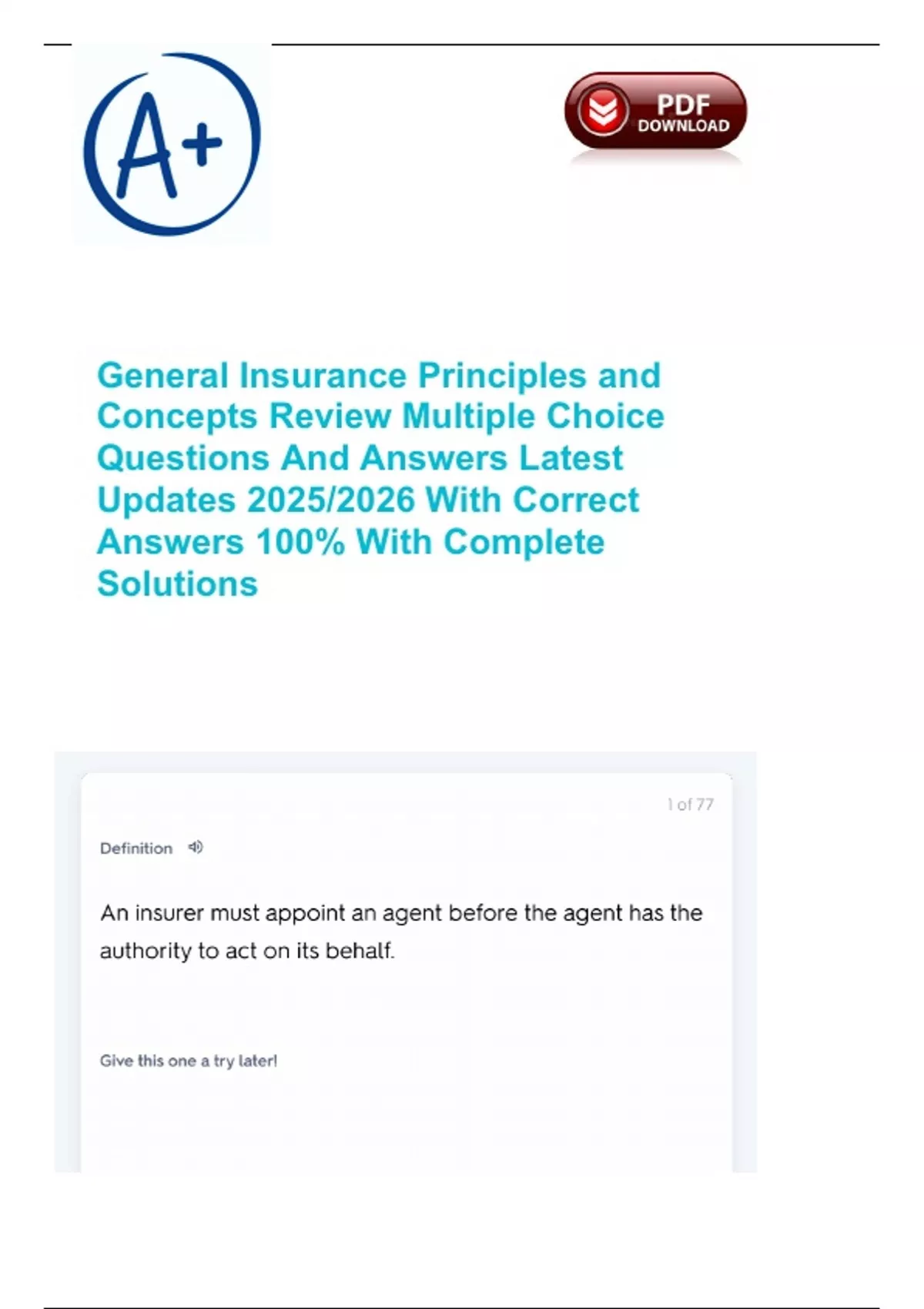 General Insurance Principles and Concepts Review Multiple Choice ...