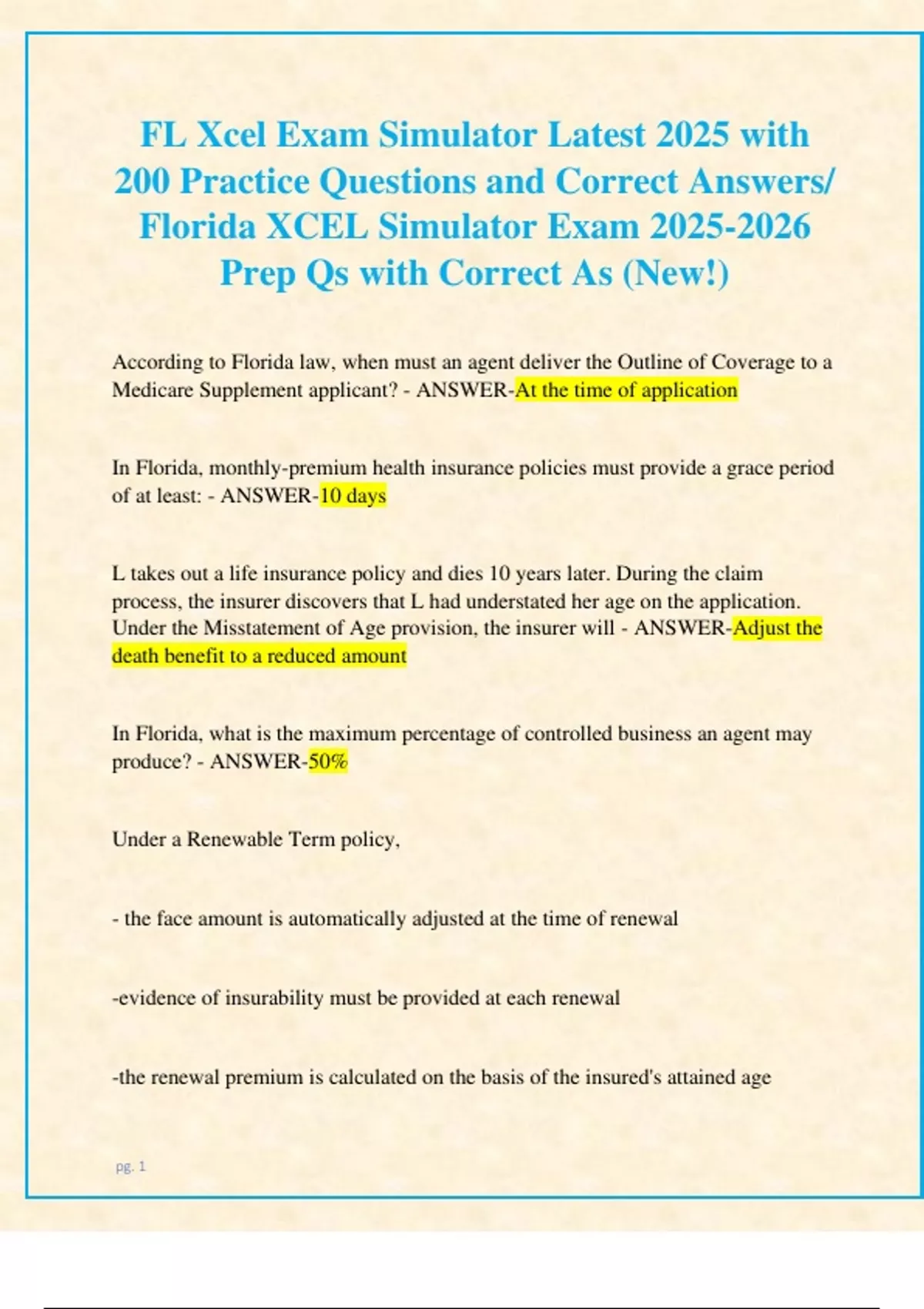 FL Xcel Exam Simulator Latest 2025 with 200 Practice Questions and ...