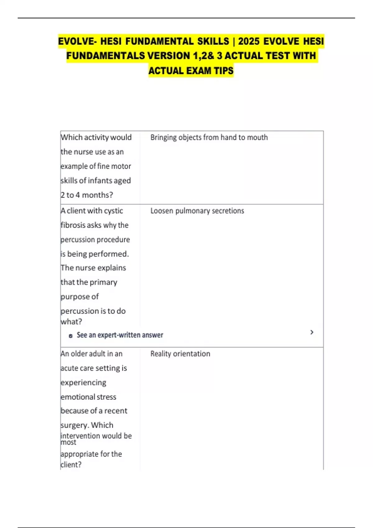 EVOLVE- HESI FUNDAMENTAL SKILLS | 2025 EVOLVE HESI FUNDAMENTALS VERSION ...