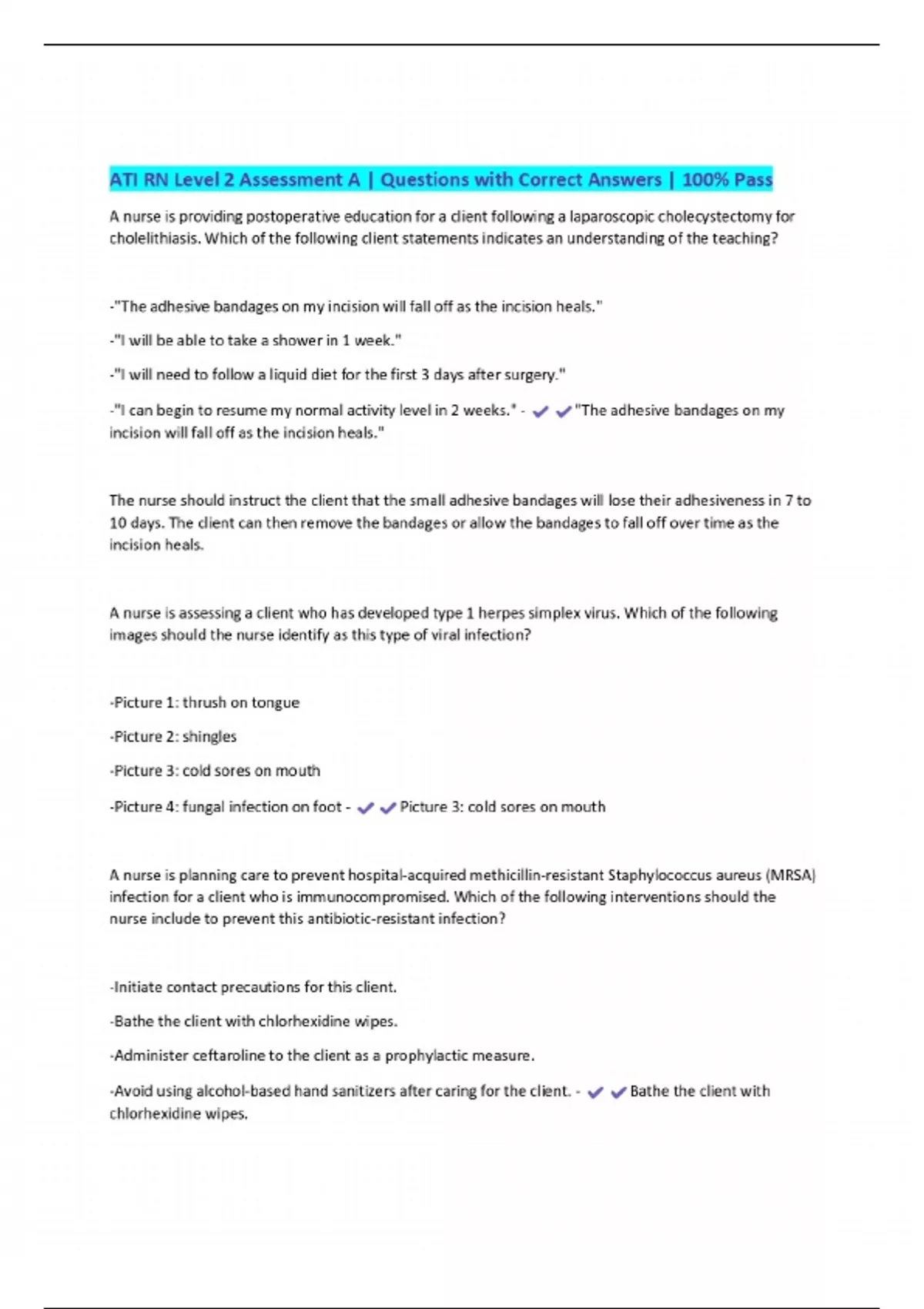 ATI RN Level 2 Assessment A | Questions with Correct Answers | 100% ...