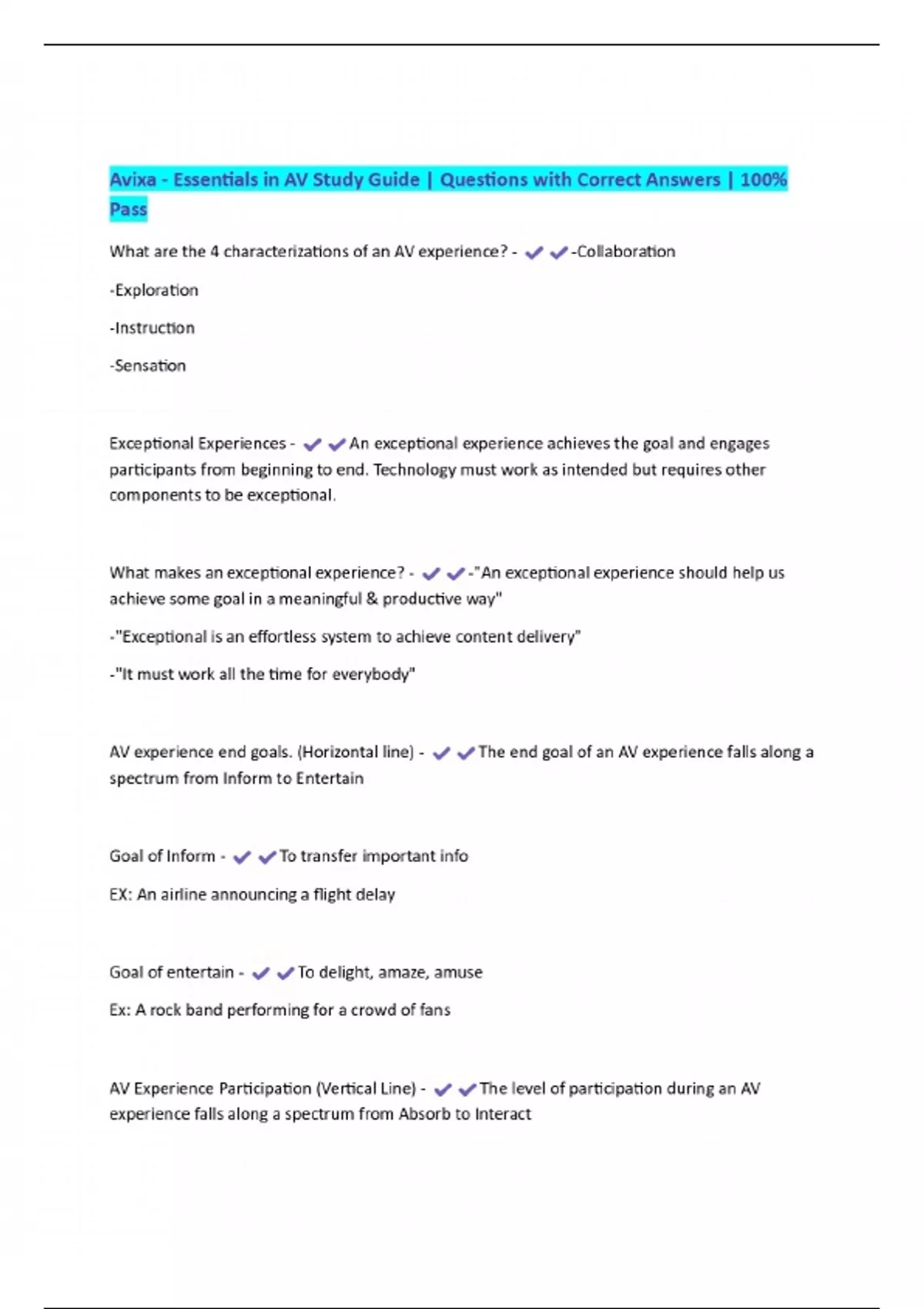 Avixa - Essentials in AV Study Guide | Questions with Correct Answers ...