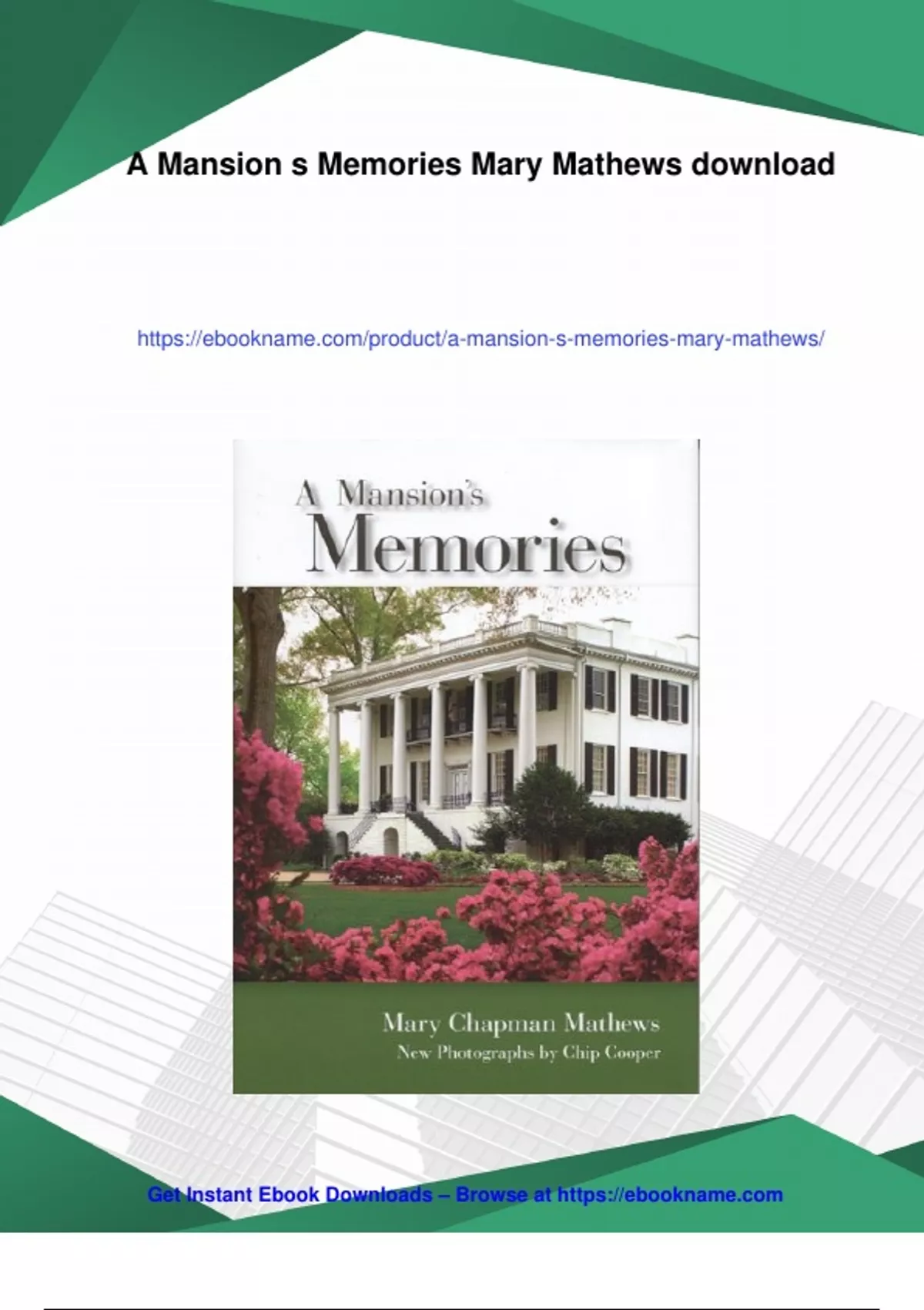 Summary A Mansion s Memories Mary Mathews - Digital Download ...