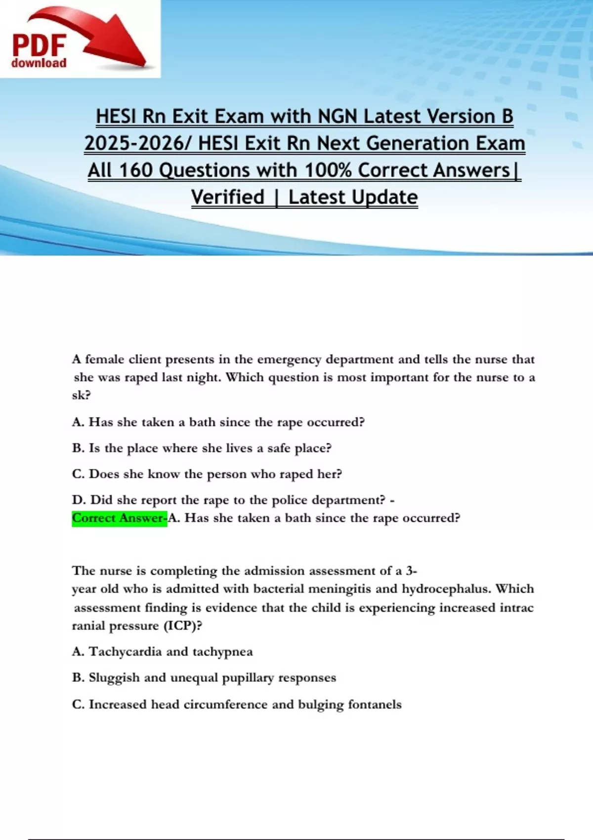 HESI Rn Exit Exam with NGN Latest Version B / HESI Exit Rn Next ...