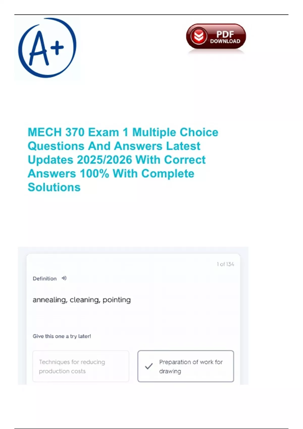 MECH 370 Exam 1 Multiple Choice Questions And Answers Latest Updates ...