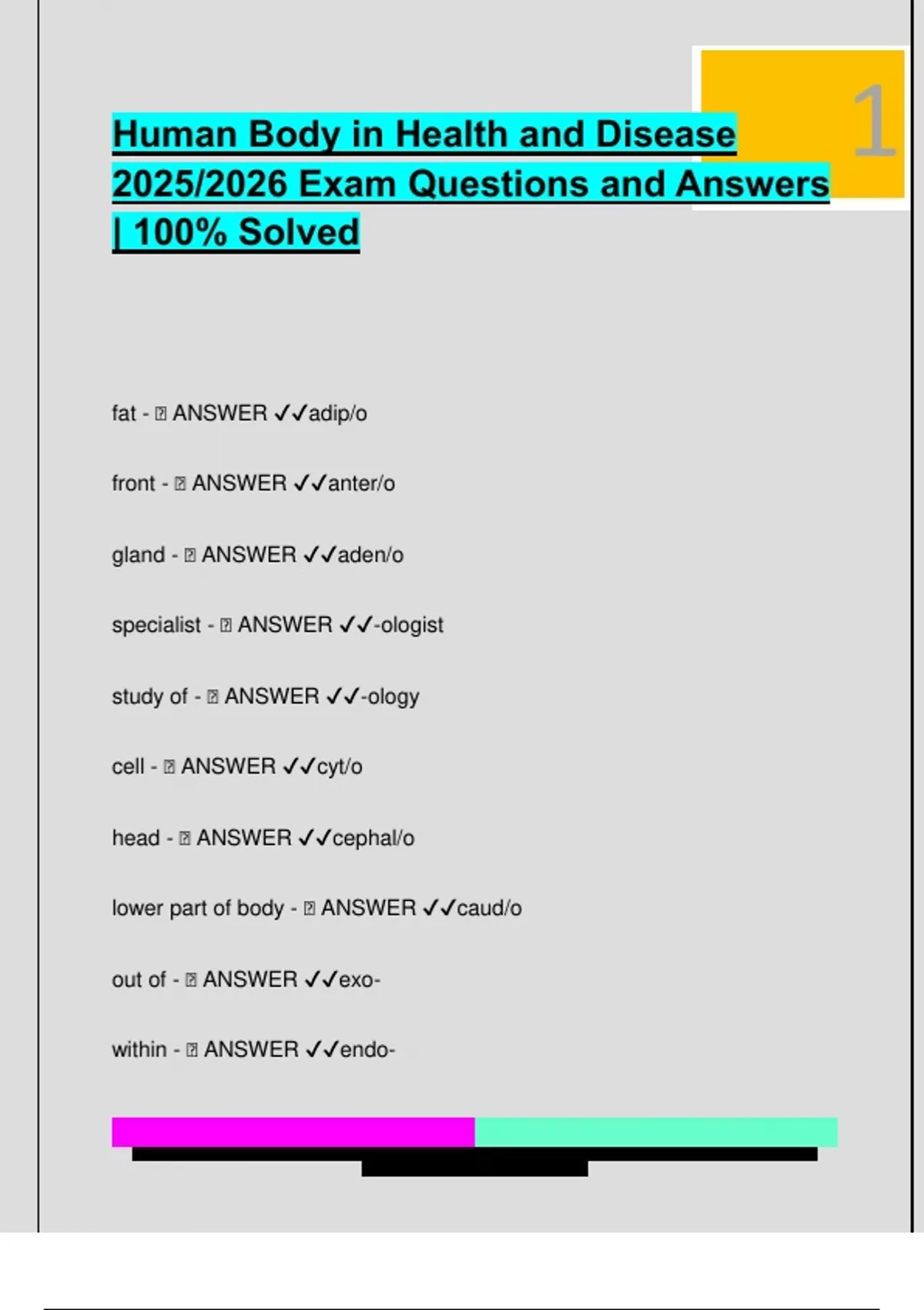 Human Body in Health and Disease 2025/2026 Exam Questions and Answers ...