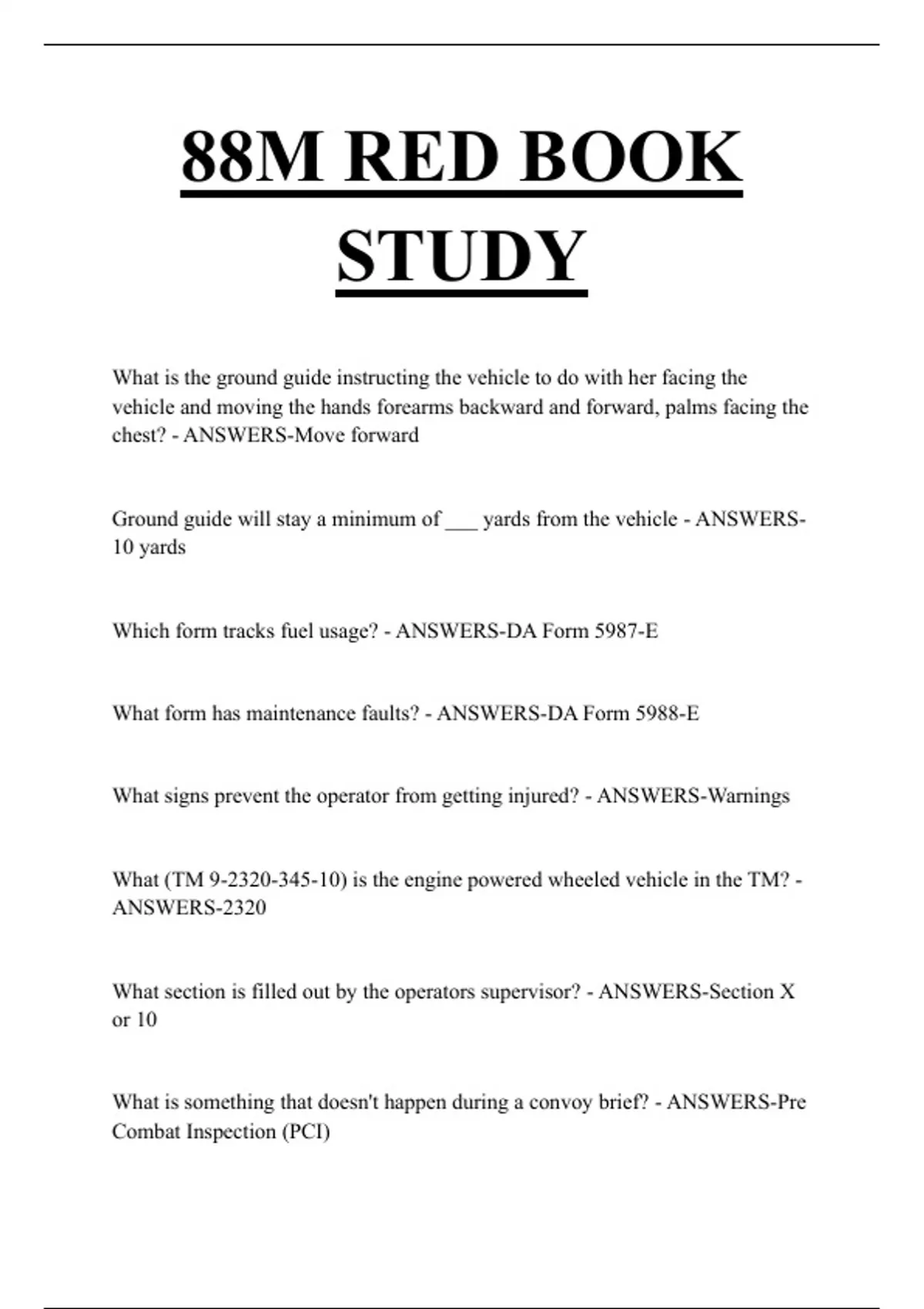 88M RED BOOK STUDY QUESTIONS AND ANSWERS 2025 - 88M RED BOOK - Stuvia US