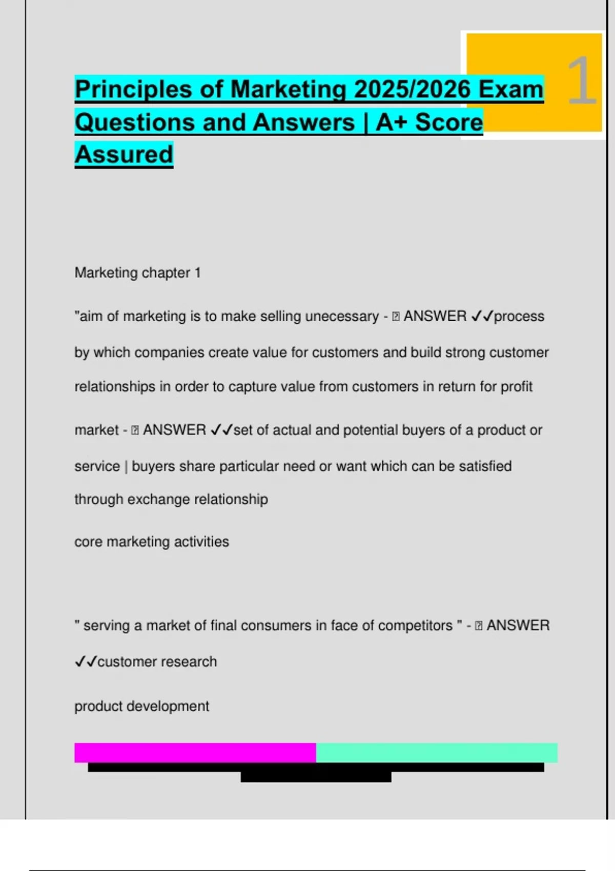 Principles of Marketing 2025/2026 Exam Questions and Answers | A+ Score ...