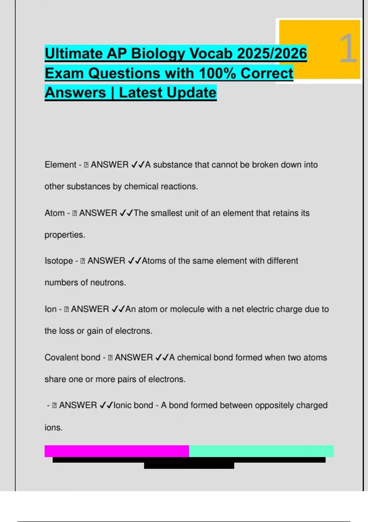 Ultimate AP Biology Vocab 2025/2026 Exam Questions with 100% Correct ...