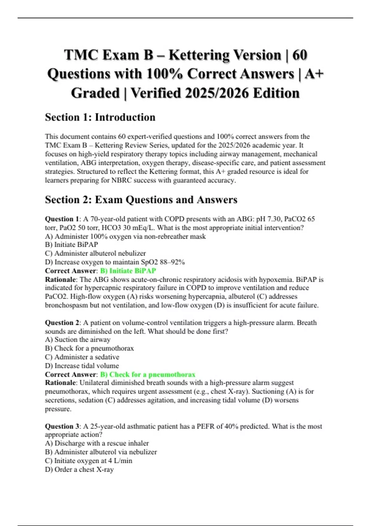 TMC Exam B – Kettering Version | 60 Expert-Verified Questions with ...