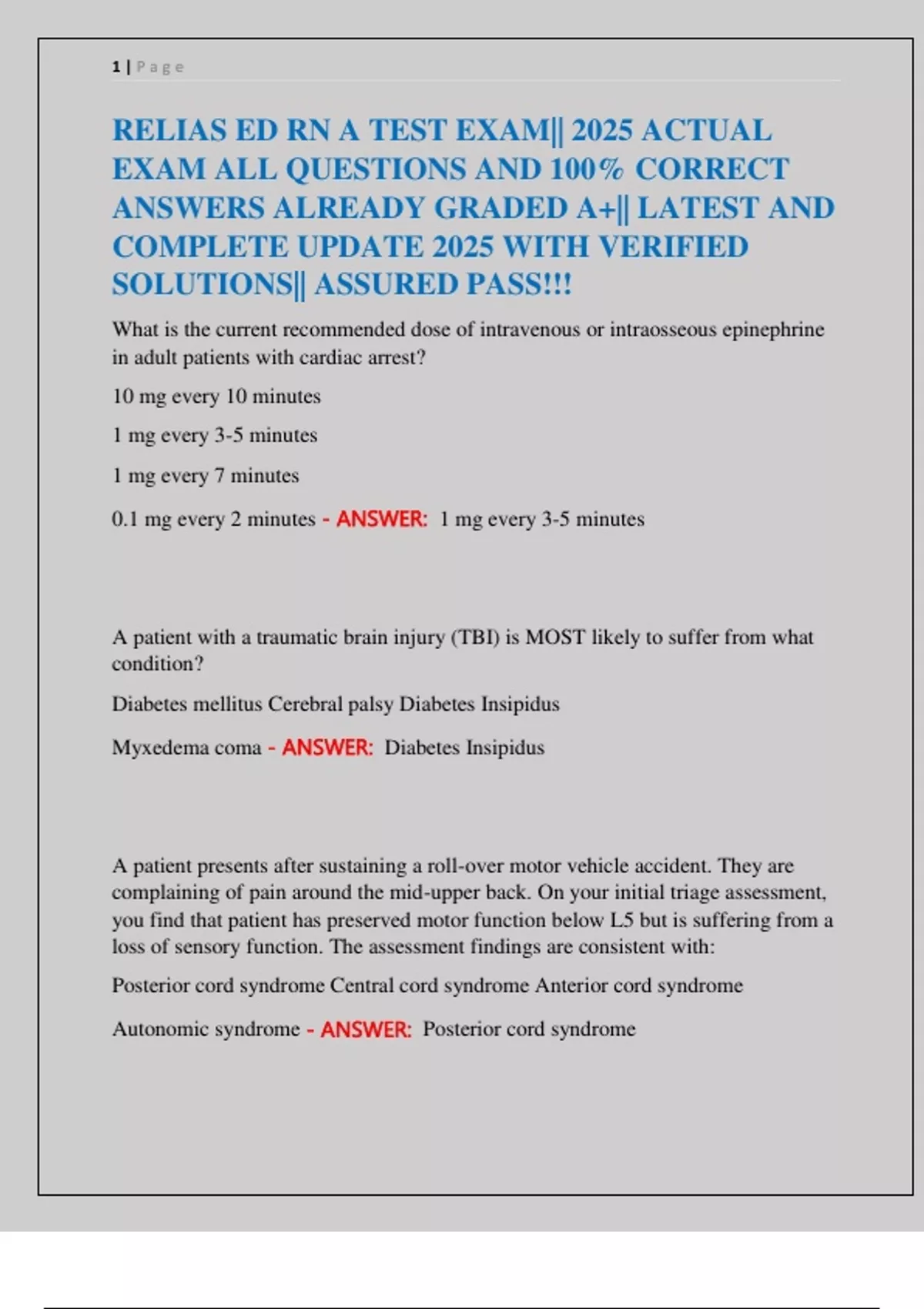 RELIAS ED RN A TEST EXAM|| 2025 ACTUAL EXAM ALL QUESTIONS AND 100% ...
