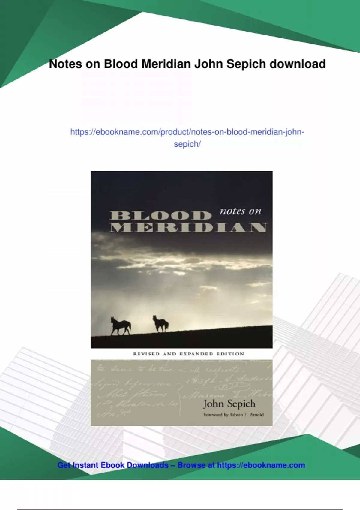 Summary Notes on Blood Meridian John Sepich - Instant Download ...