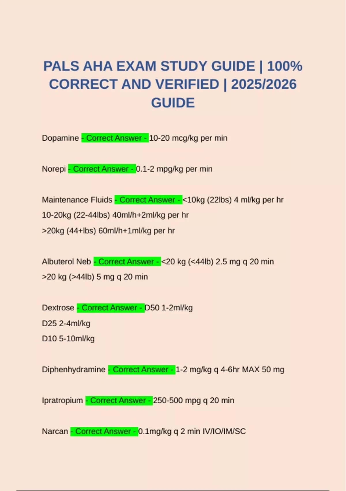 PALS AHA EXAM STUDY GUIDE | 100% CORRECT AND VERIFIED | 2025/2026 GUIDE - AHA PALS - Stuvia US