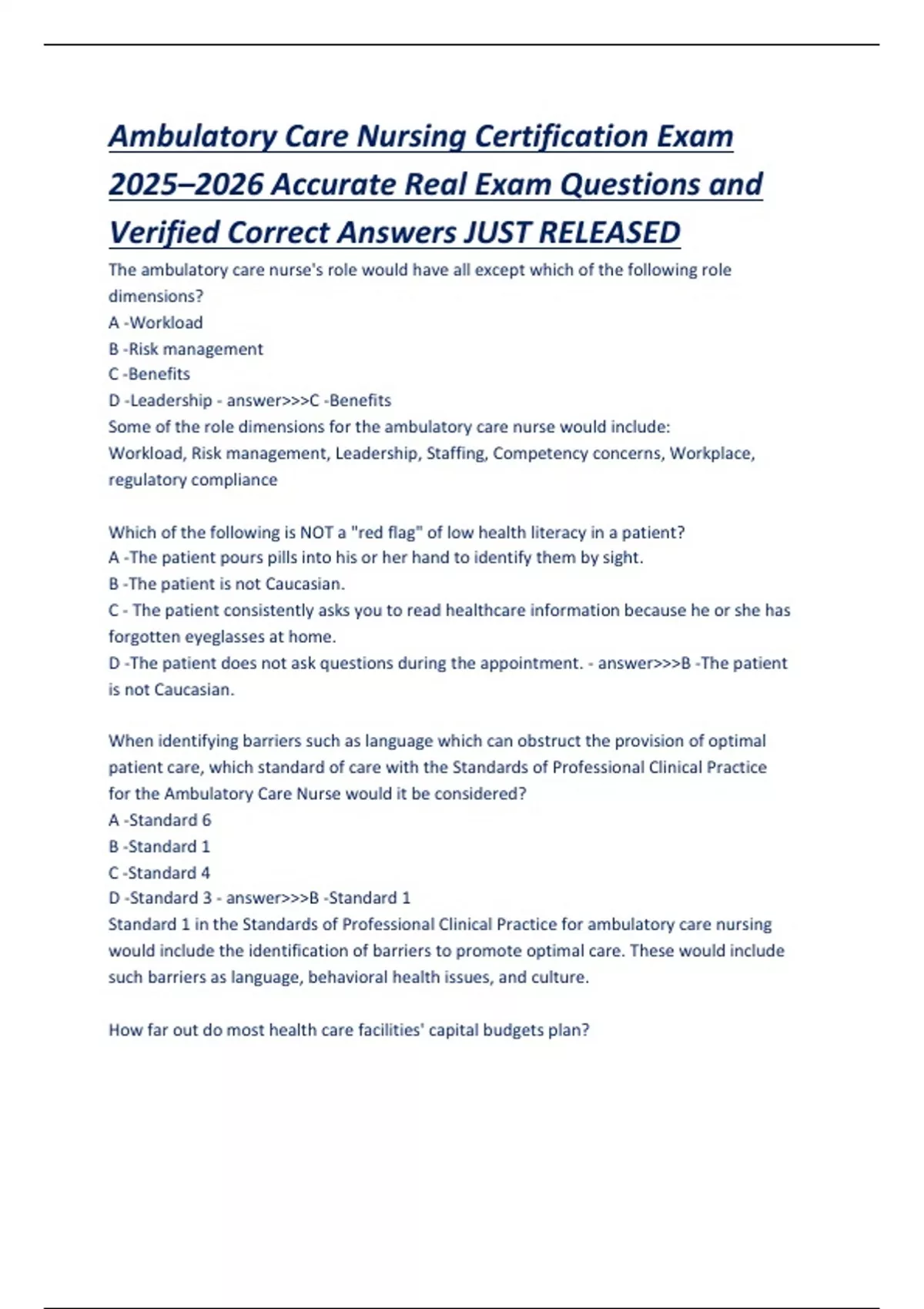 Ambulatory Care Nursing Certification Exam 2025–2026 Accurate Real Exam ...