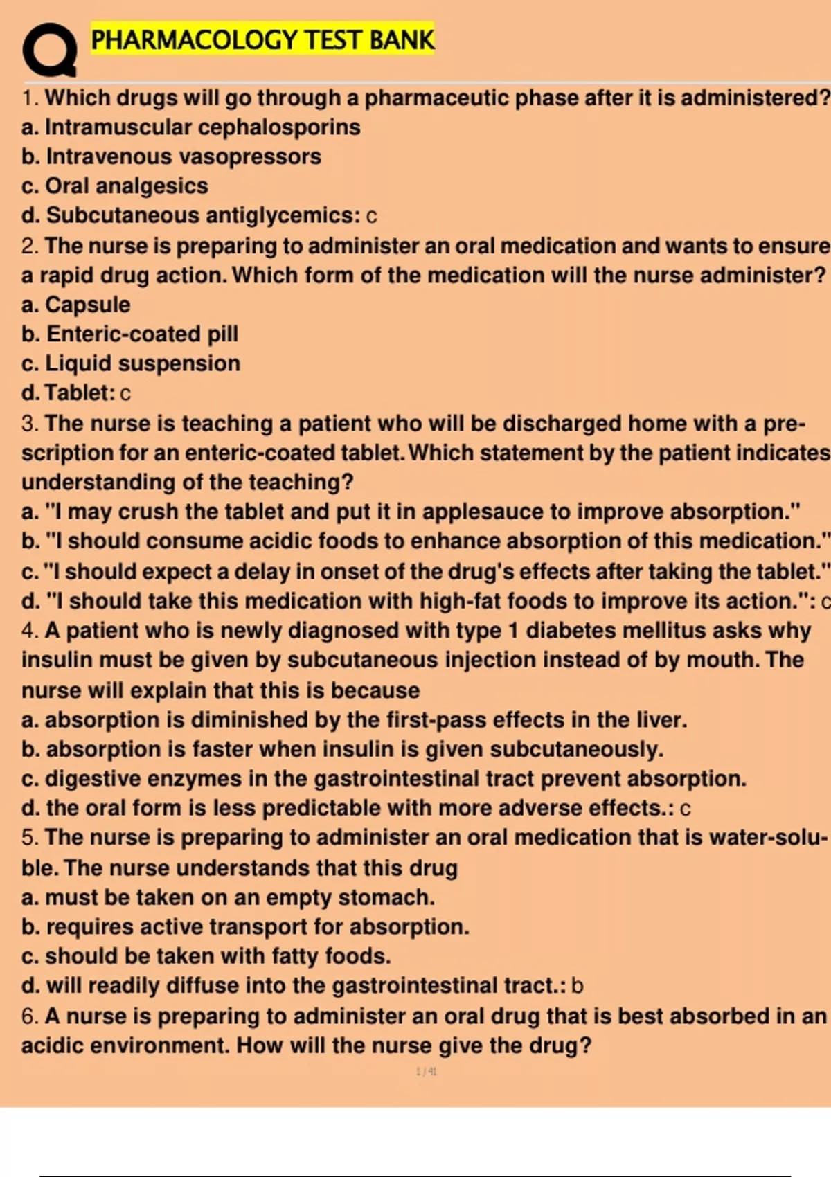 Top 67 Pharmacology Test Bank Questions with Answers for Nursing and ...