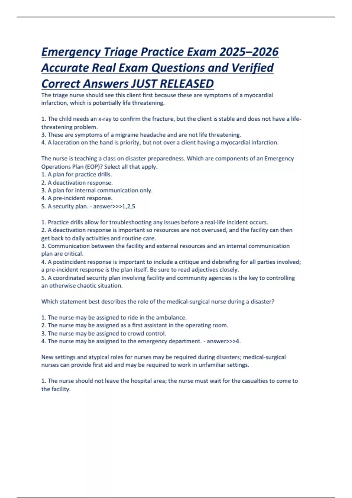Emergency Triage Practice Exam 2025–2026 Accurate Real Exam Questions ...