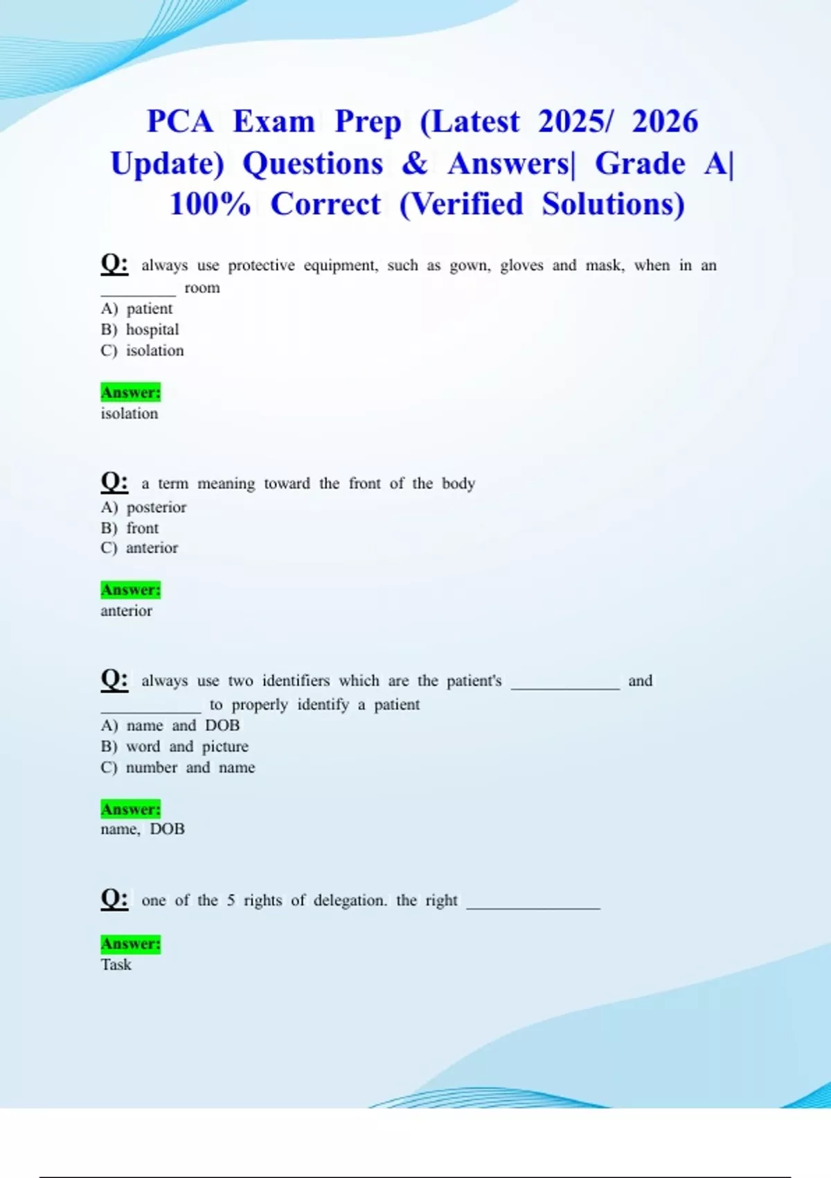 PCA Exam Prep (Latest 2025/ 2026 Update) Questions & Answers| Grade A ...