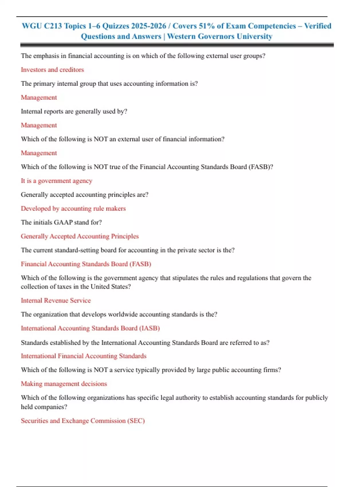 WGU C213 Topics 1–6 Quizzes / Covers 51% of Exam Competencies ...