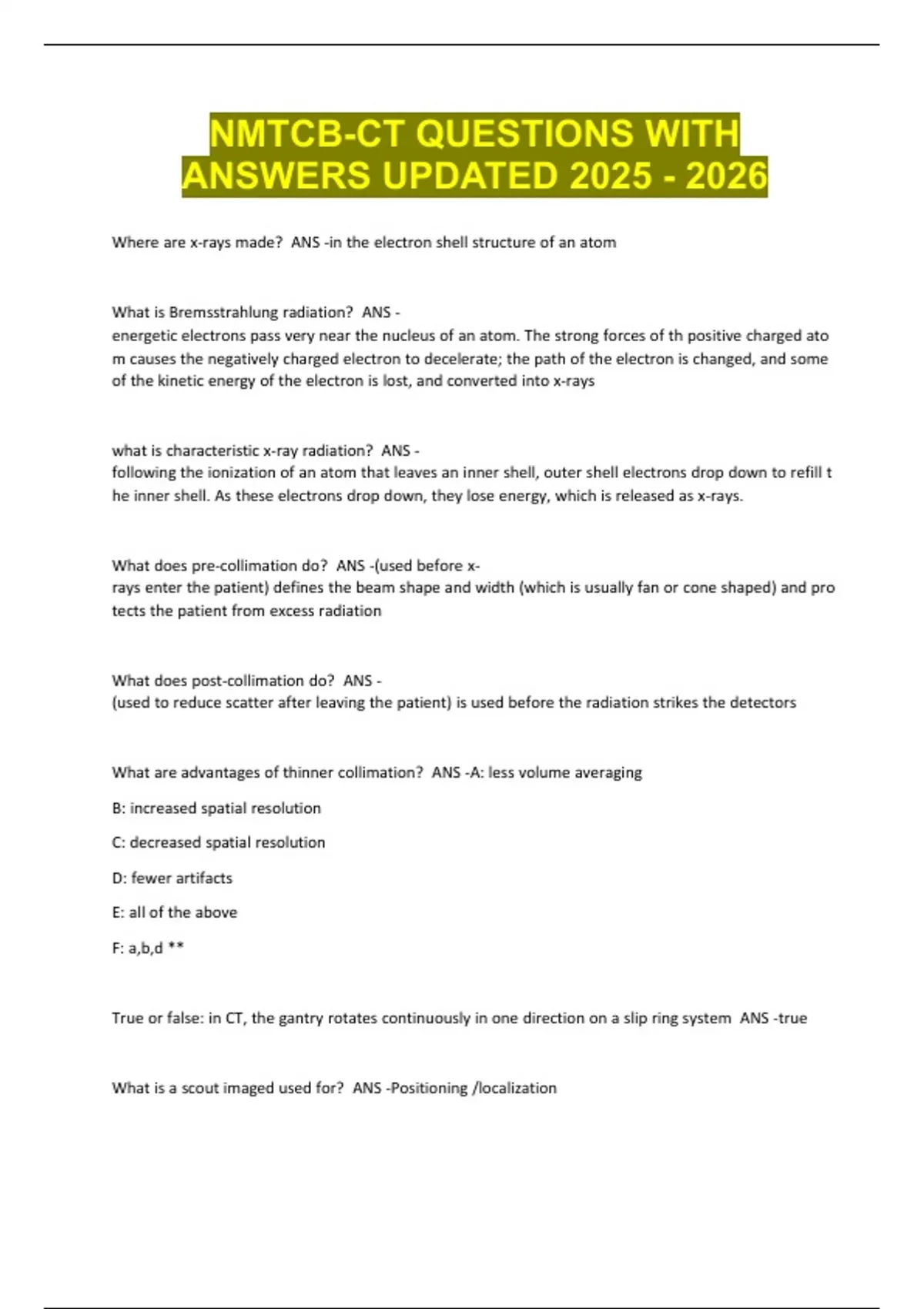 NMTCB-CT QUESTIONS WITH ANSWERS UPDATED - NMTCB - Stuvia US